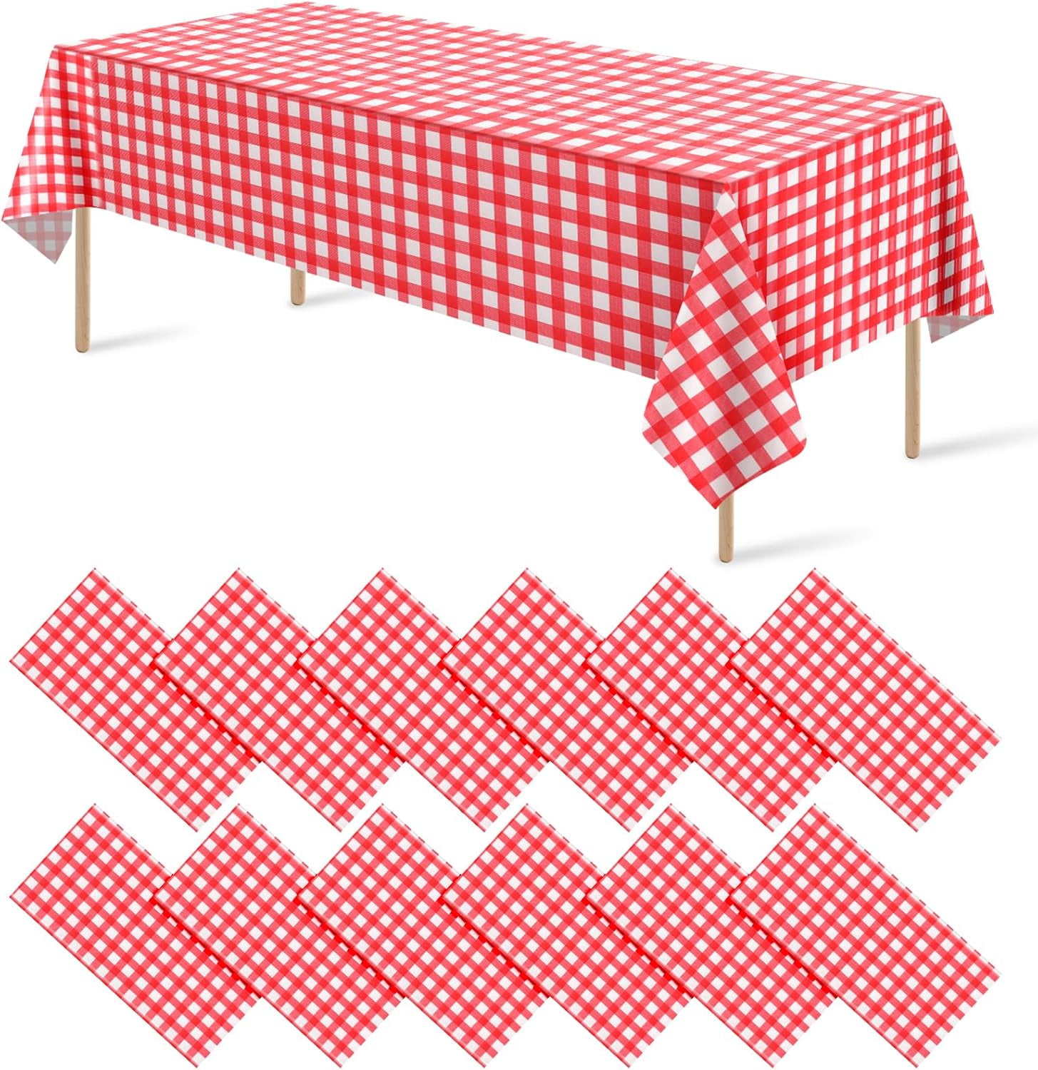 12 Pack Red and White Plastic Checkered Tablecloth, Premium Decorative ...
