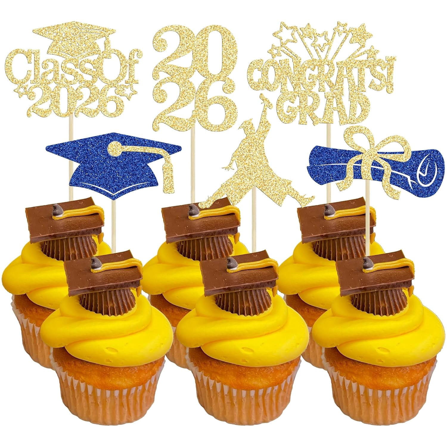 12 Pack Red and Black Glitter 2026 Graduation Cupcake Toppers, Congrats ...