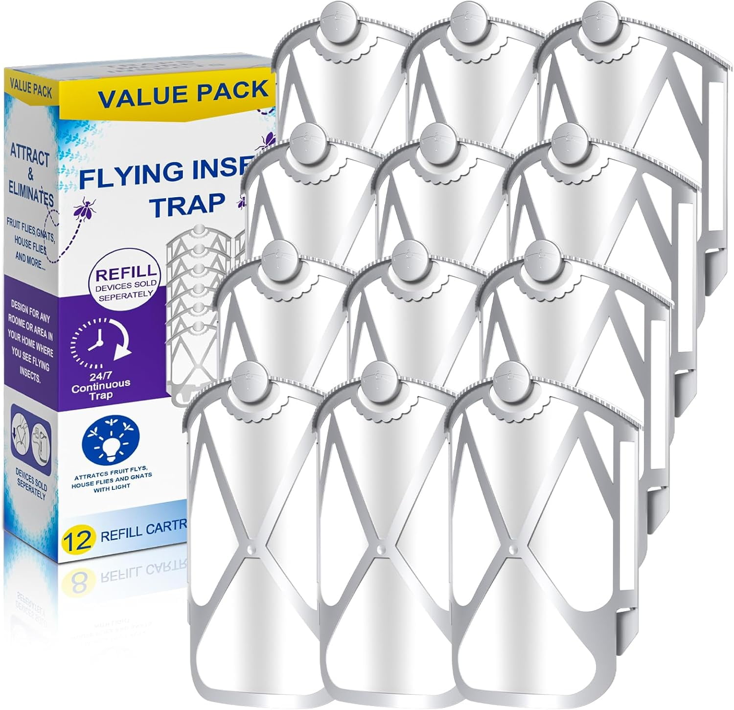 12 Pack Refill Cartridge Kit Compatible with ZEVOPlug-in Light M364 and Max, Flying Insect ...