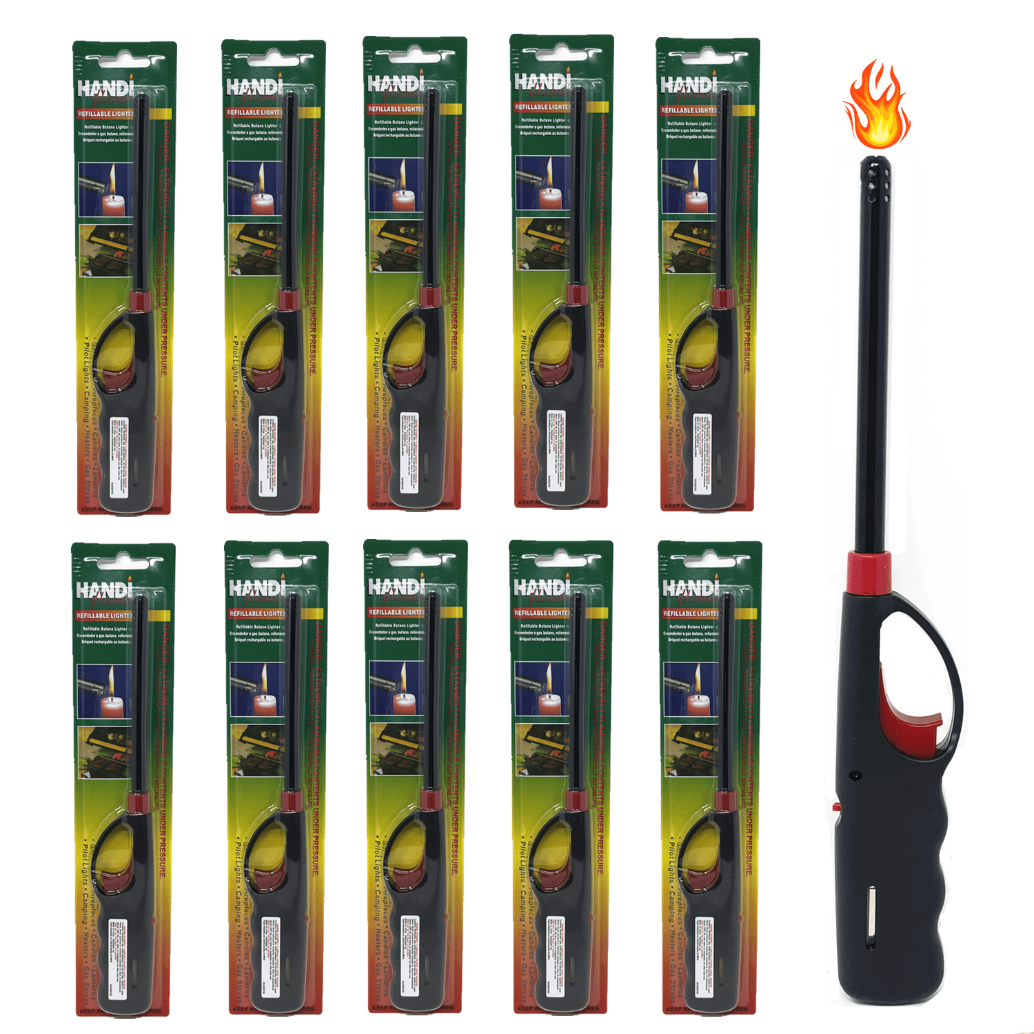 12 Pack 10.5inch Refillable Butane Gas Lighter, Long Reach for BBQ ...