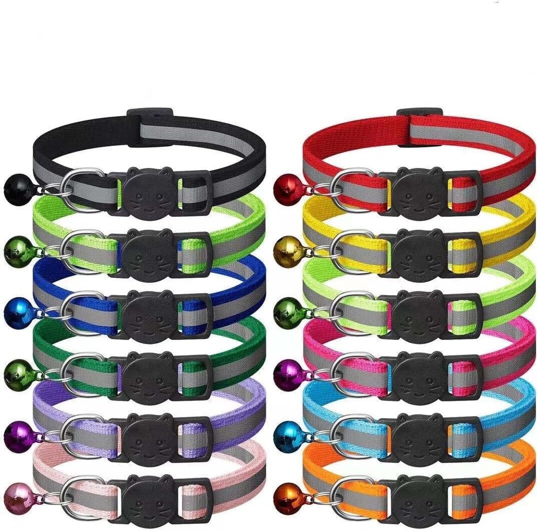 12 Pack Reflective Cat Collars Breakaway with Bell,Cute Kitty ...