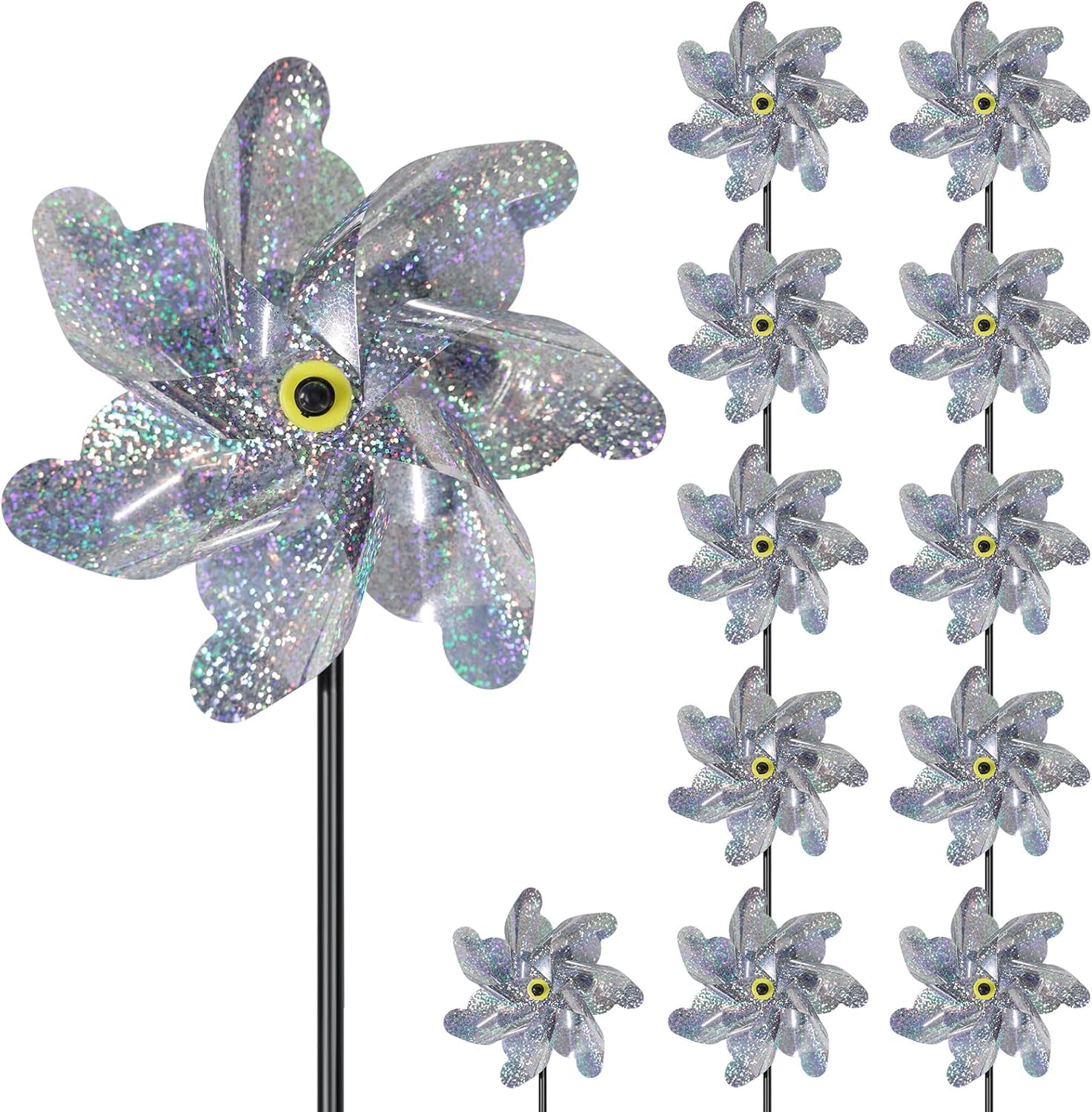 12 Pack Reflective Pinwheels Extra Sparkly Pinwheel for Garden Decor ...