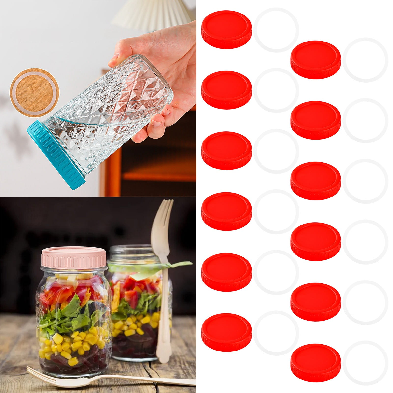 12 Pack Regular Mouth Jar Lids 86mm Colorful Canning Jar Tops with ...