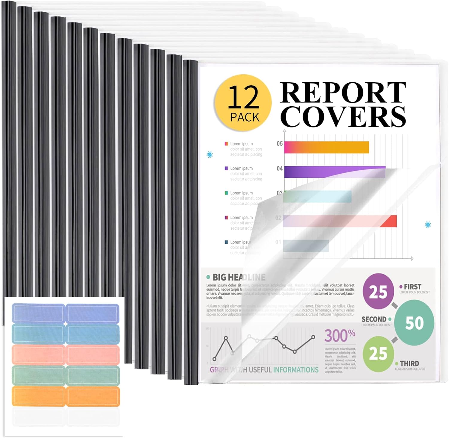 12 Pack Report Covers, 70 Sheet Capacity Presentation Folders, Clear ...