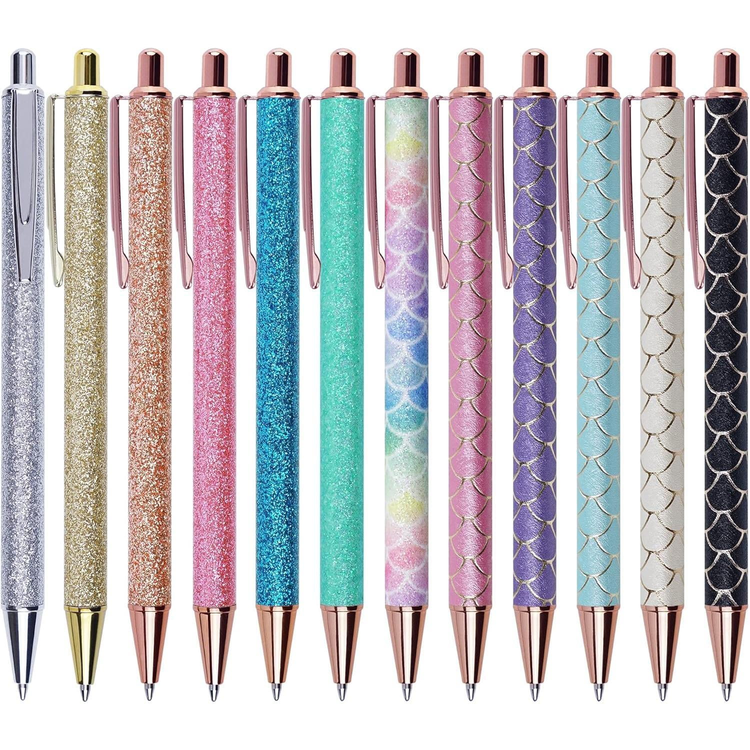12 Pack Retractable Pretty Fun Pens 1.0 mm Medium Point Black Ink ...