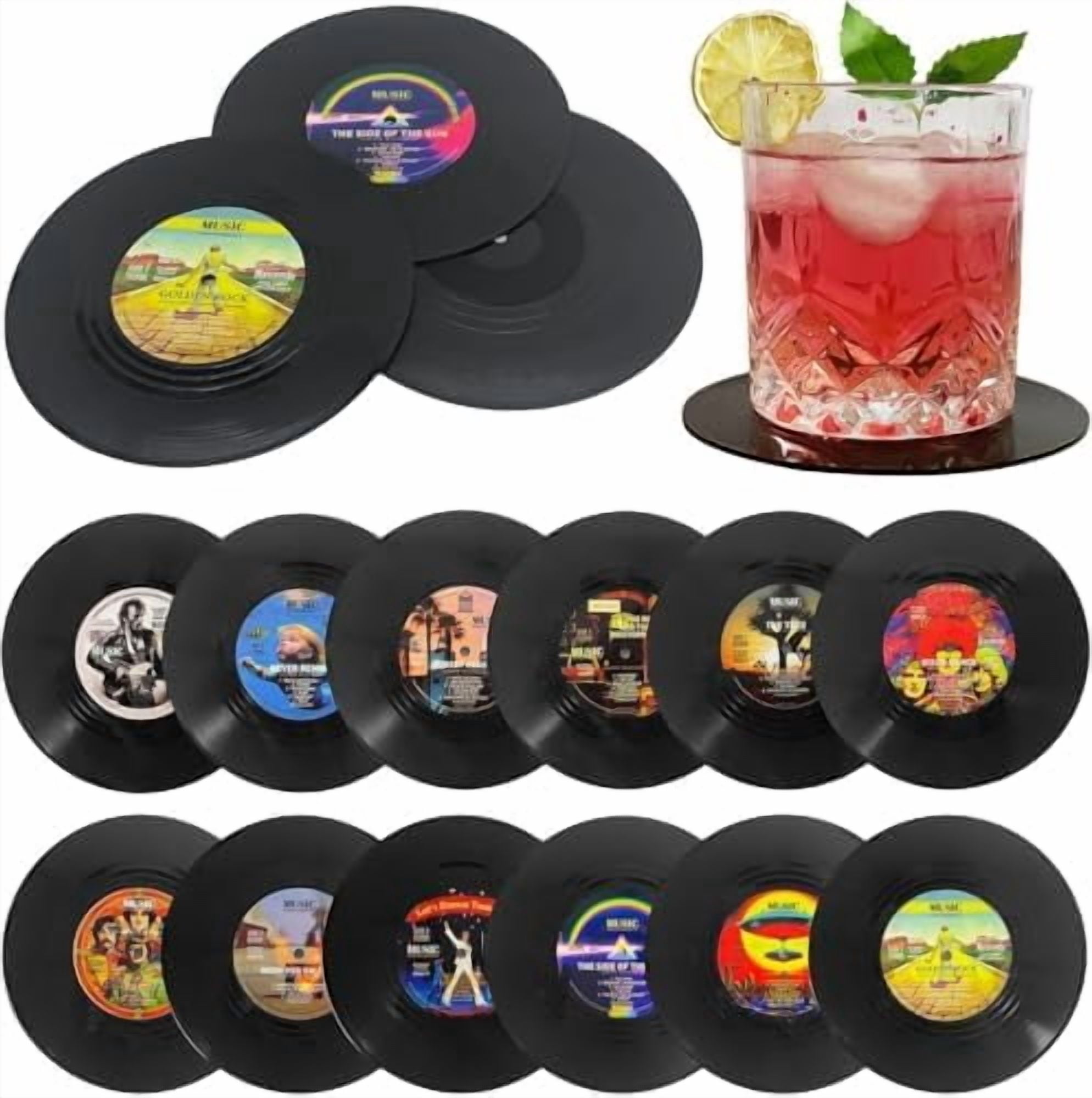 12-Pack Retro Vinyl Record Coasters, 80s Music Themed Drink Coasters ...