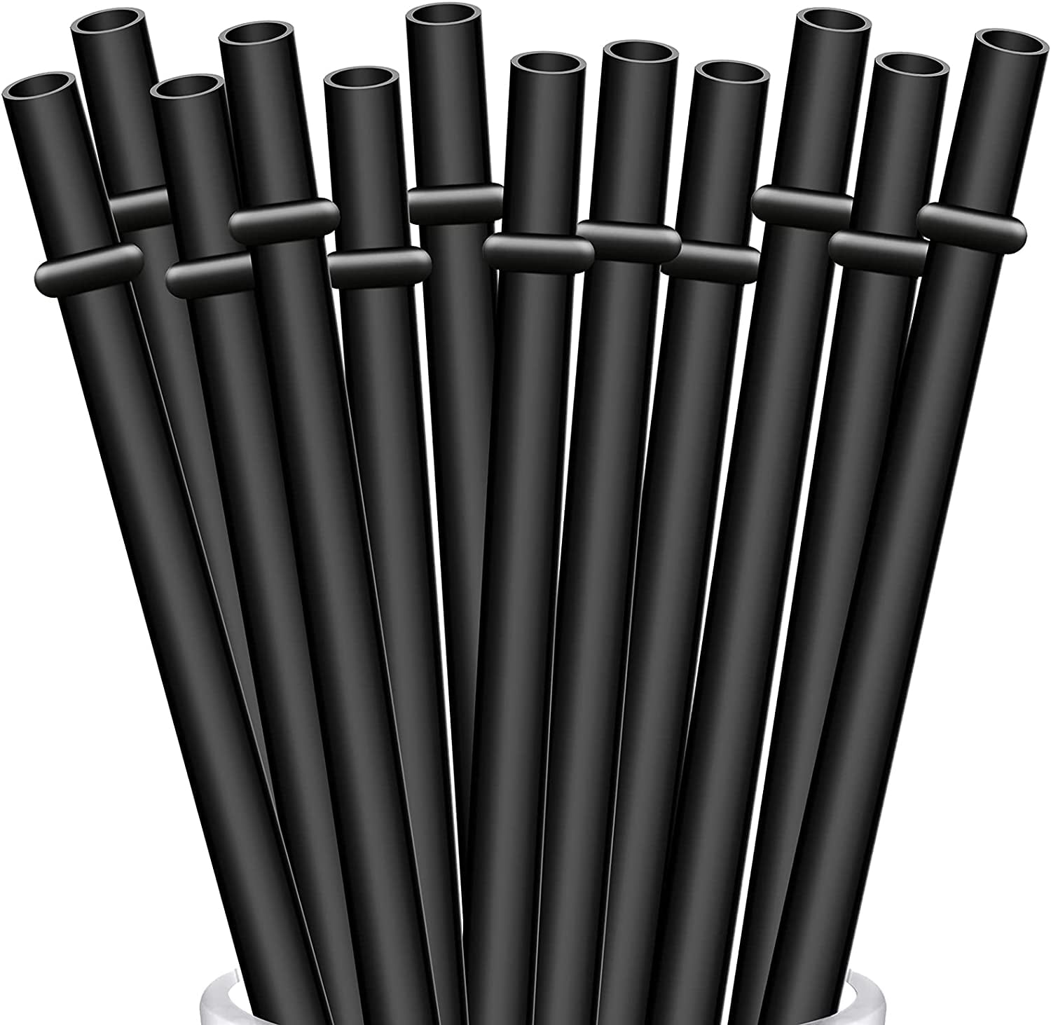 12-Pack Reusable Black Straws, 10.5" Long Hard Plastic Tumbler ...