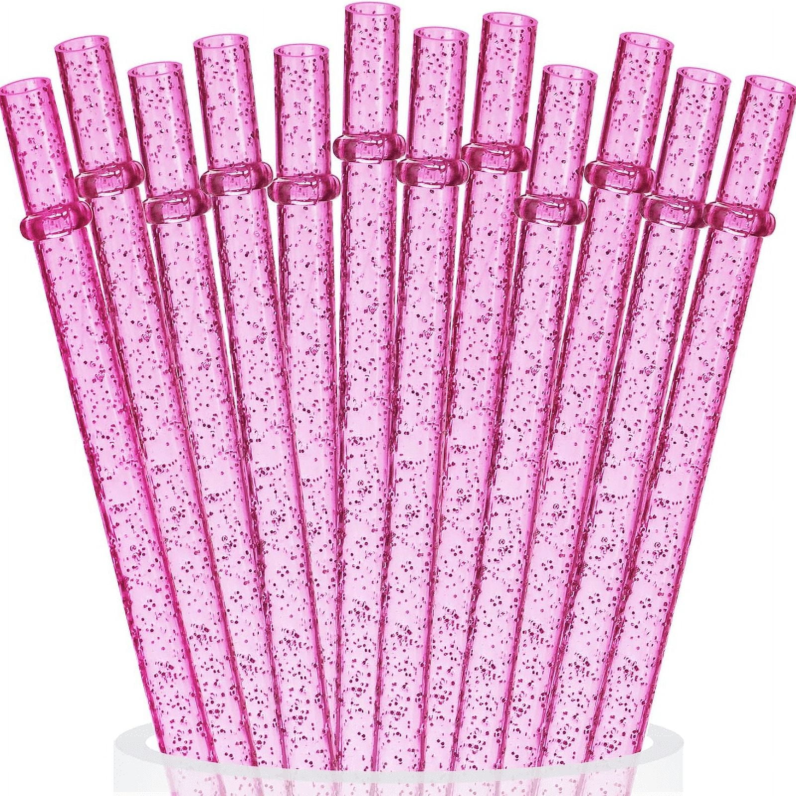 12-Pack Reusable Clear Plastic Glitter Straws, 11" Long Hard Tumbler ...