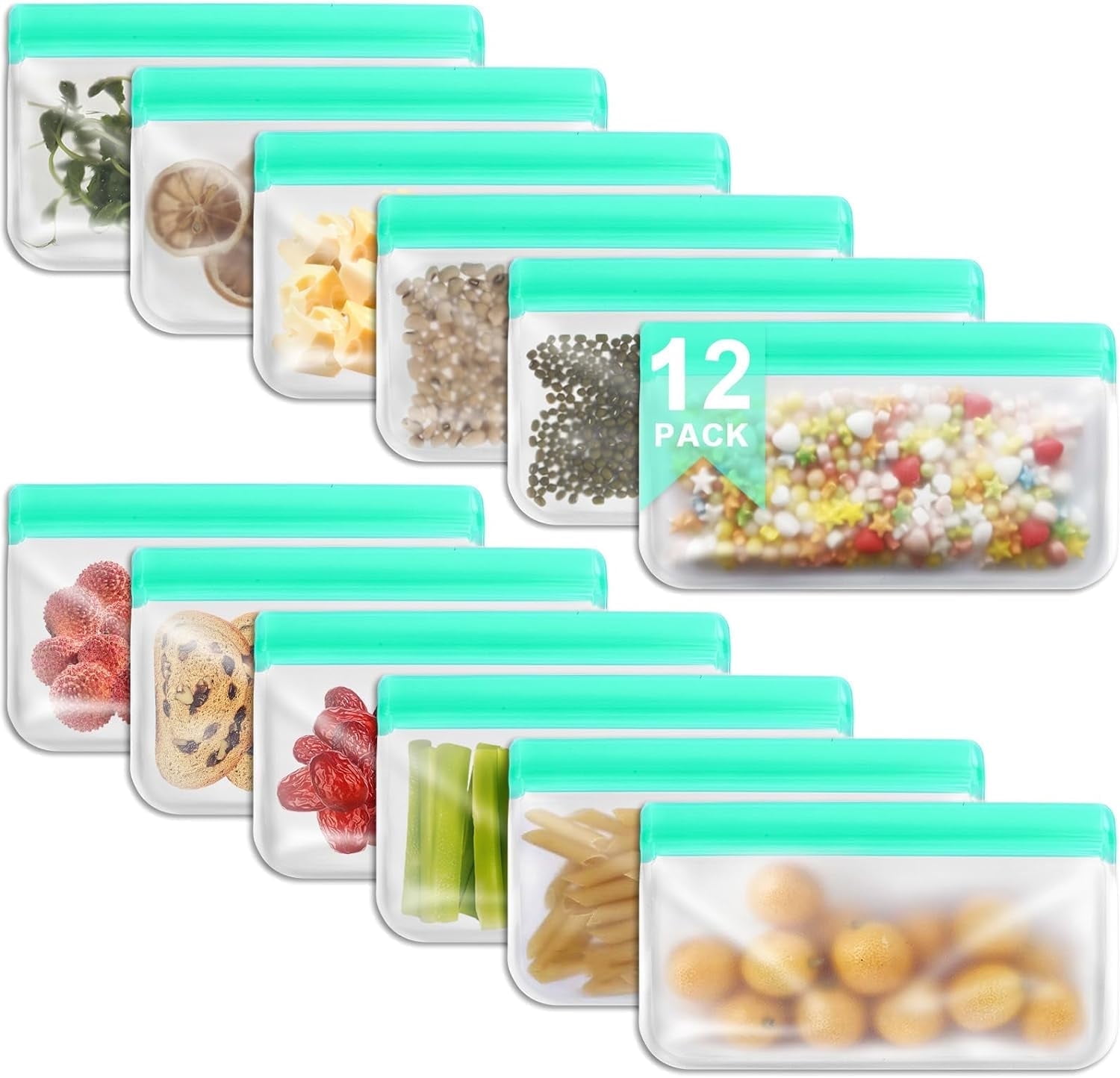 12 Pack Reusable Freezer Bags Dishwasher Microwave Safe, BPA Free ...