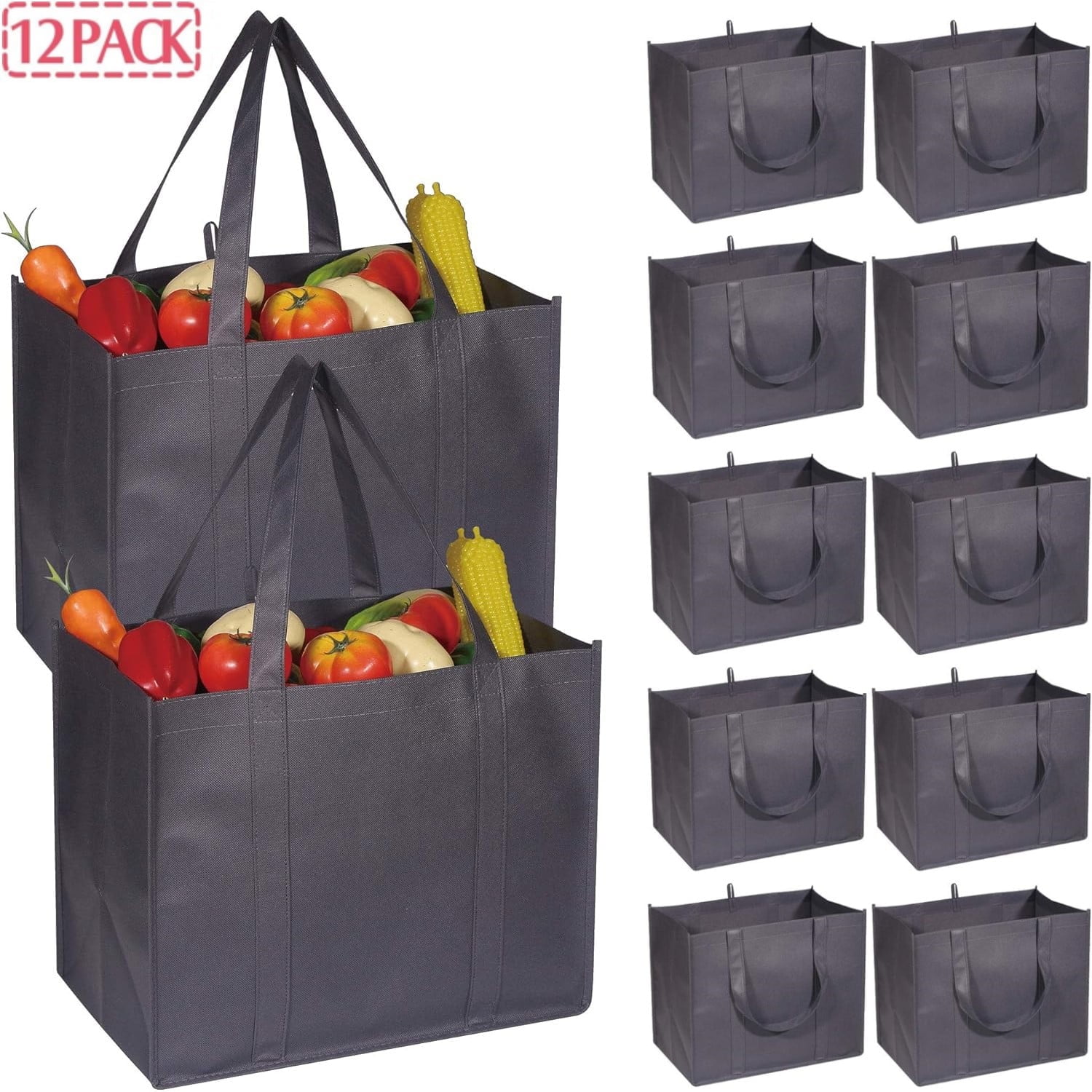 12 Pack Reusable Grocery Bags, Utility Tote Produce Bag with Reinforced ...