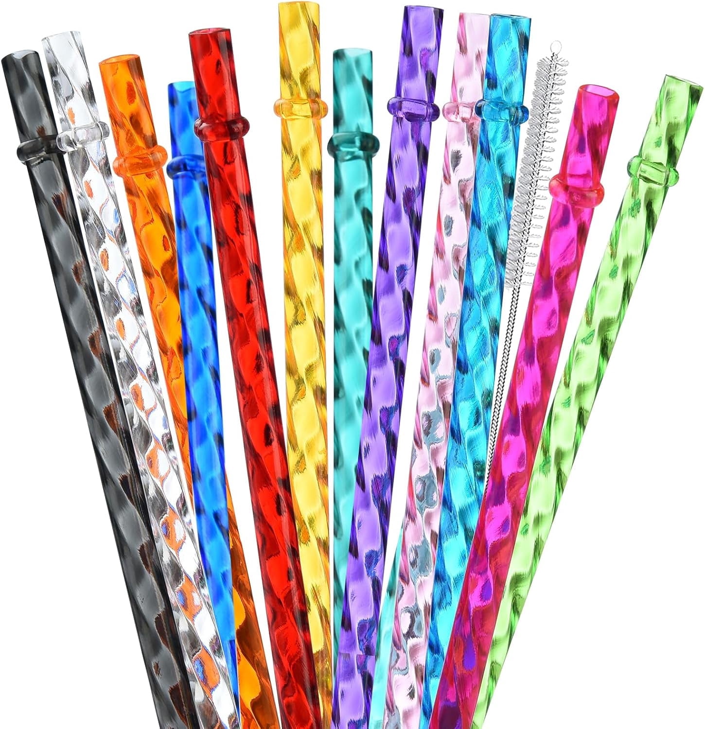 12-Pack Reusable Plastic Clear Swirl Straws, 11" Long Colorful Hard ...