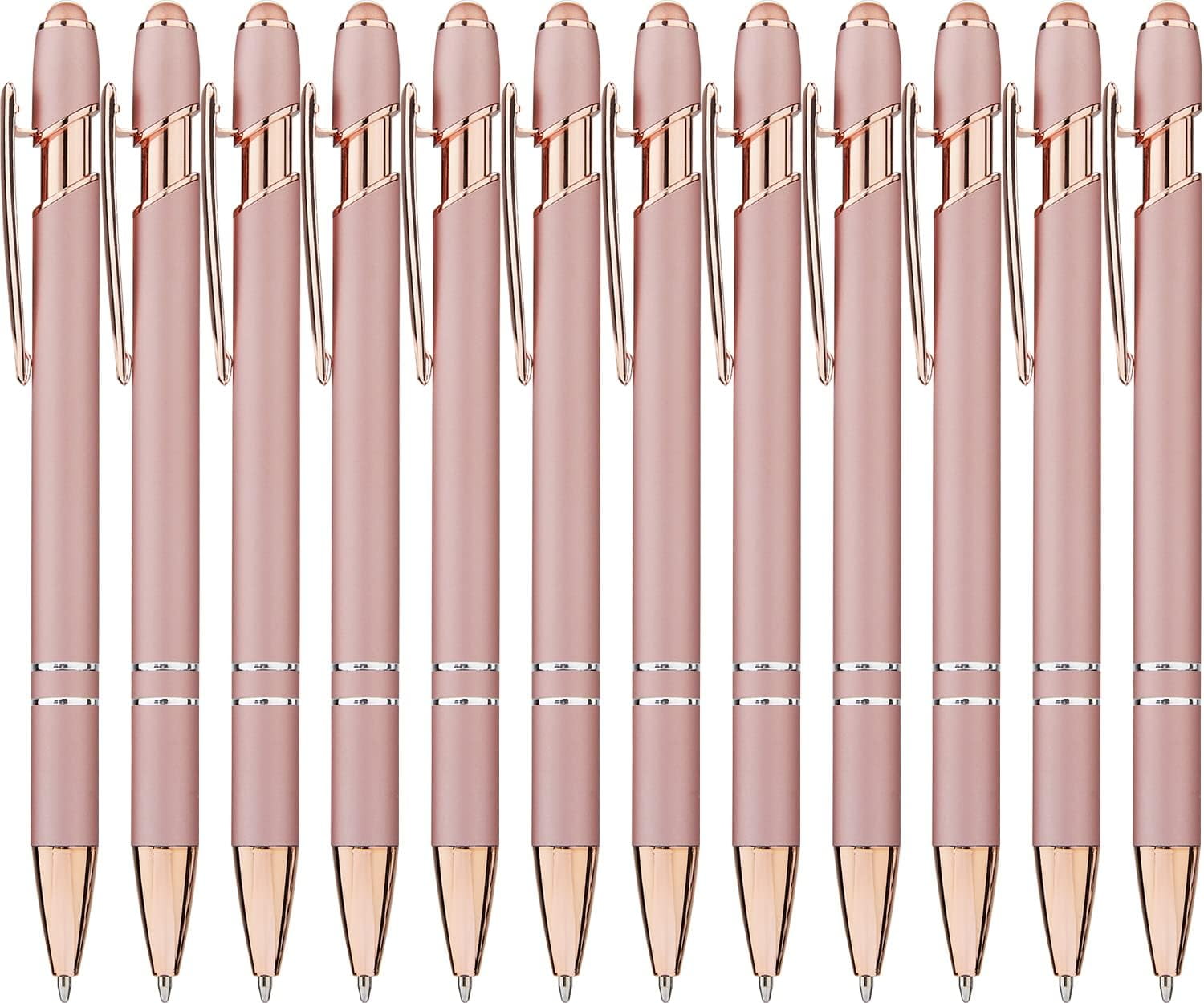 12 Pack Rose Gold Ballpoint Pen with Stylus Tip, 1.0 mm Black Ink ...