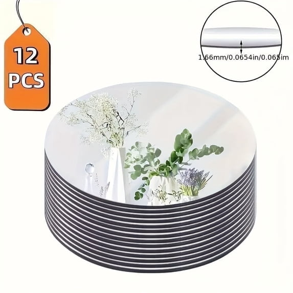 12 Pack Round Acrylic Mirror Wall Stickers and Display Trays, 5.9 Inch ...