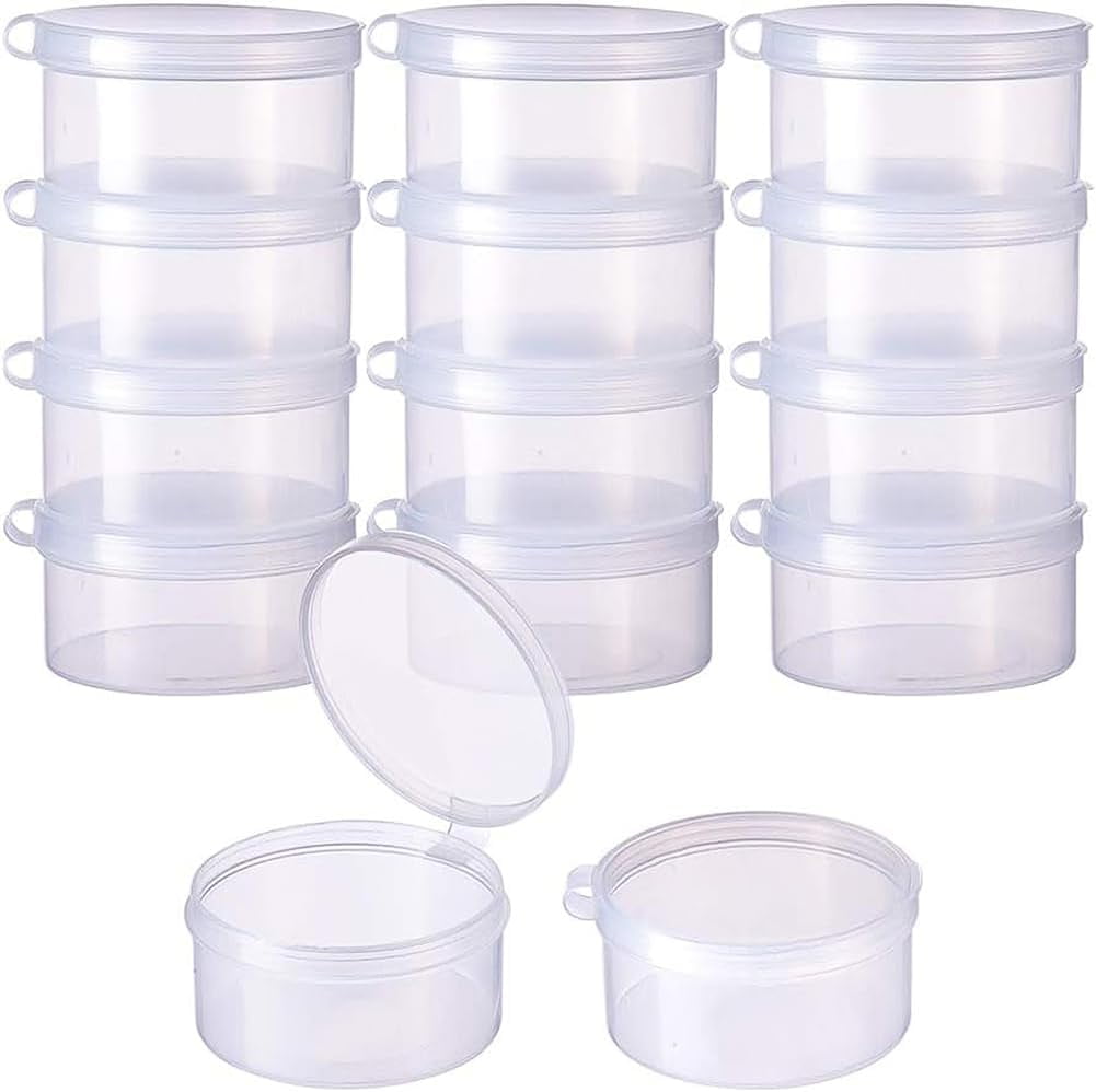 12 Pack Round Clear Plastic Bead Storage Containers Box Case with Flip ...