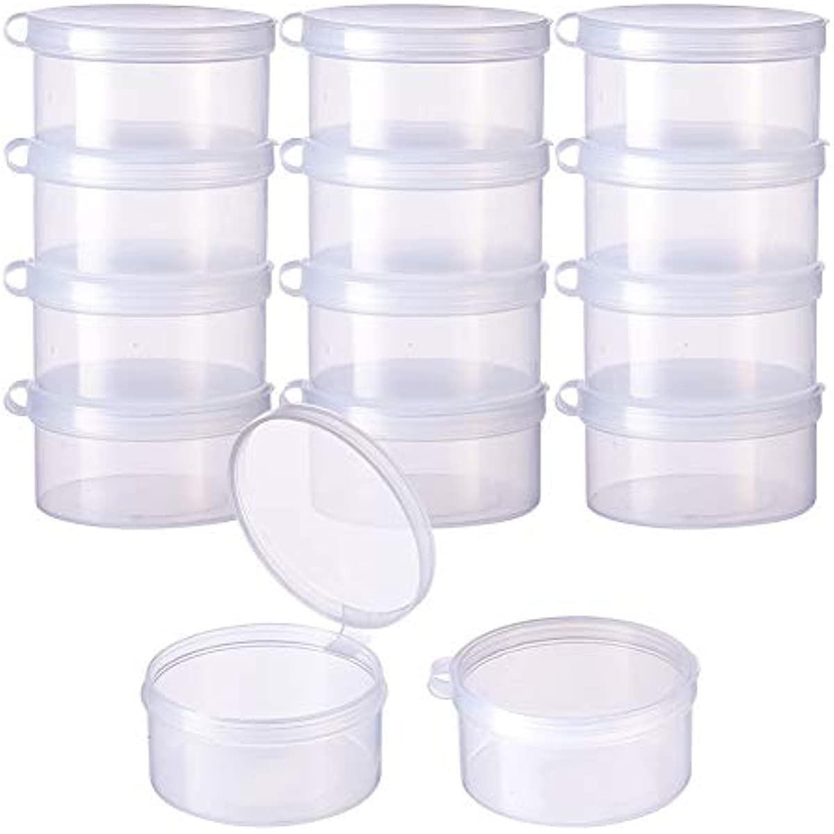 12 Pack Round Clear Plastic Bead Storage Containers Box Case with Flip-Up Lids for ...