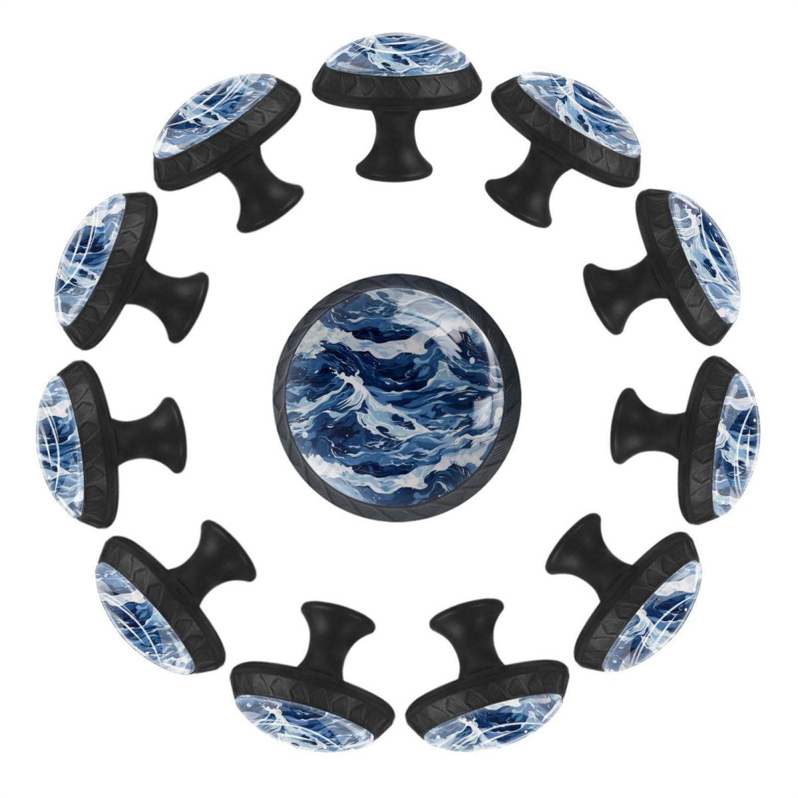 12 Pack Round Glass Drawer Knobs For Kitchen Cabinet With Screws, Ocean ...