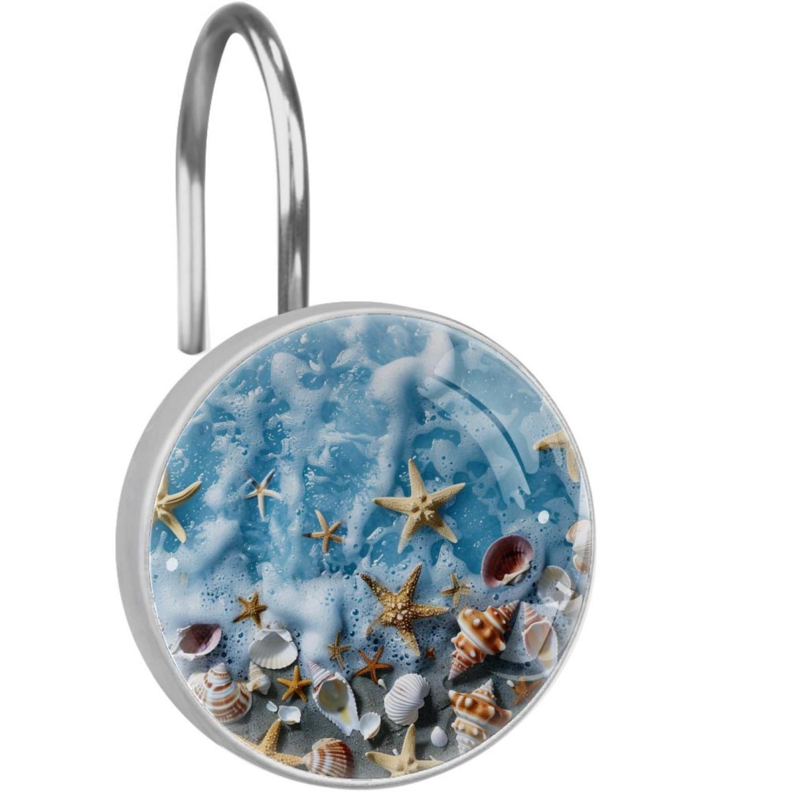 12 Pack Round Shower Curtain Hooks Crystal Glass Shower Rings Blue ...