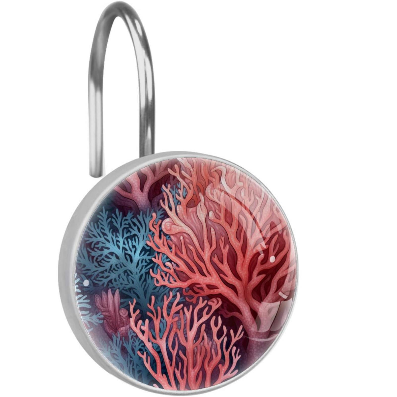 12 Pack Round Shower Curtain Hooks Crystal Glass Shower Rings Coral ...
