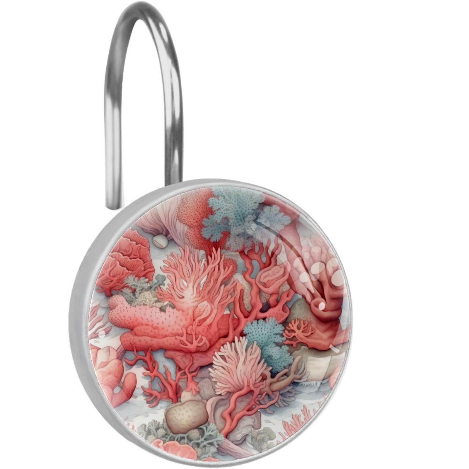 12 Pack Round Shower Curtain Hooks Crystal Glass Shower Rings Coral ...