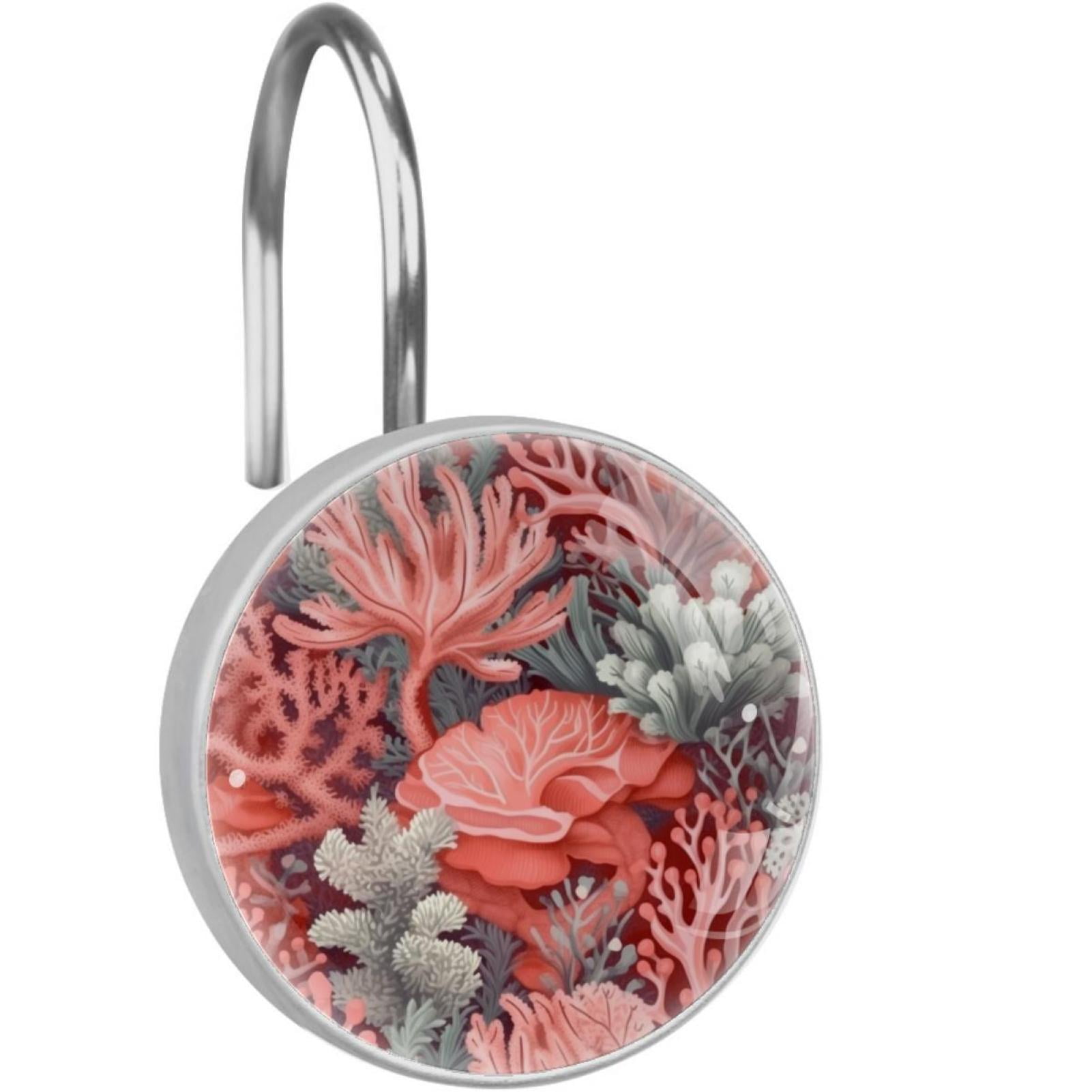 12 Pack Round Shower Curtain Hooks Crystal Glass Shower Rings Coral ...