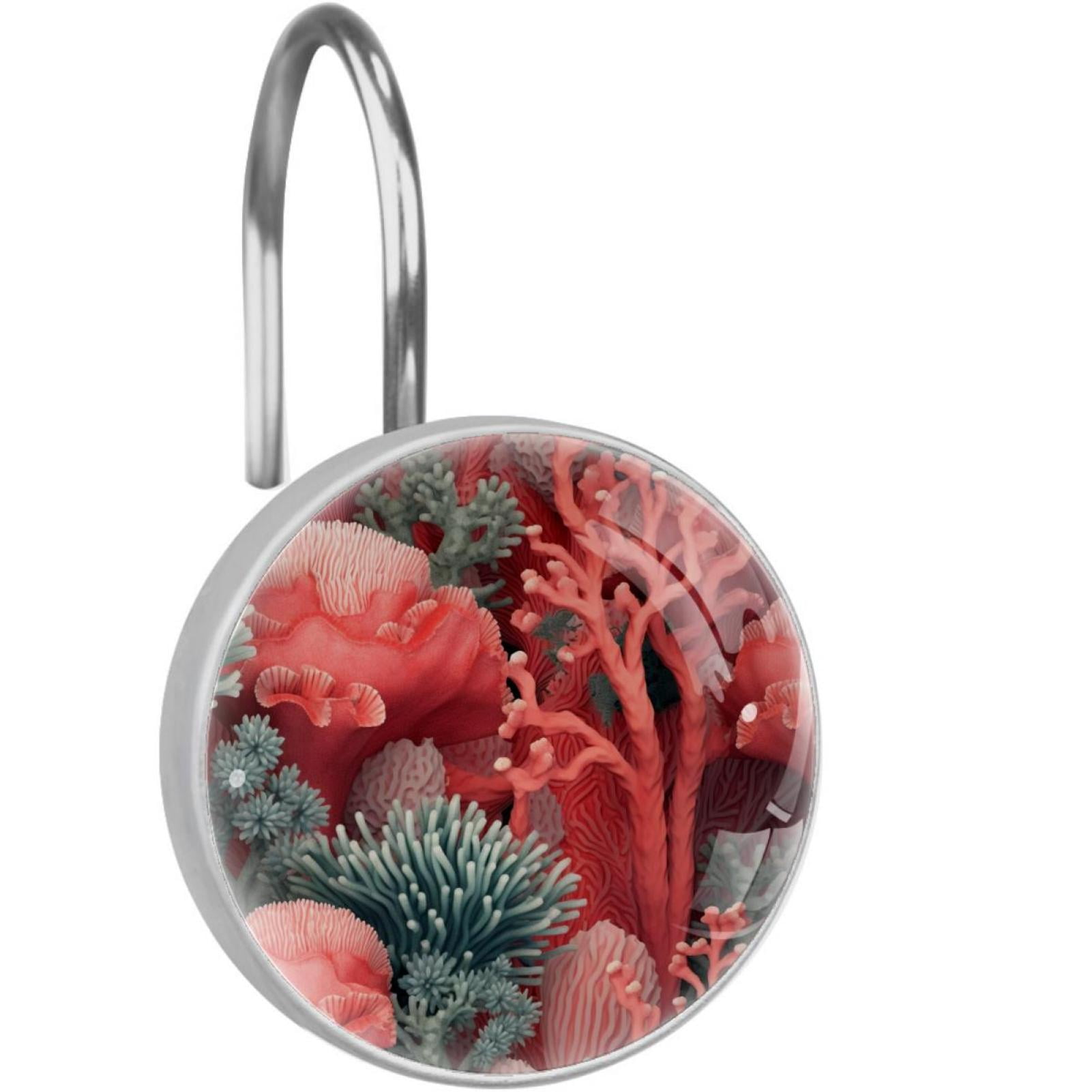 12 Pack Round Shower Curtain Hooks Crystal Glass Shower Rings Coral ...