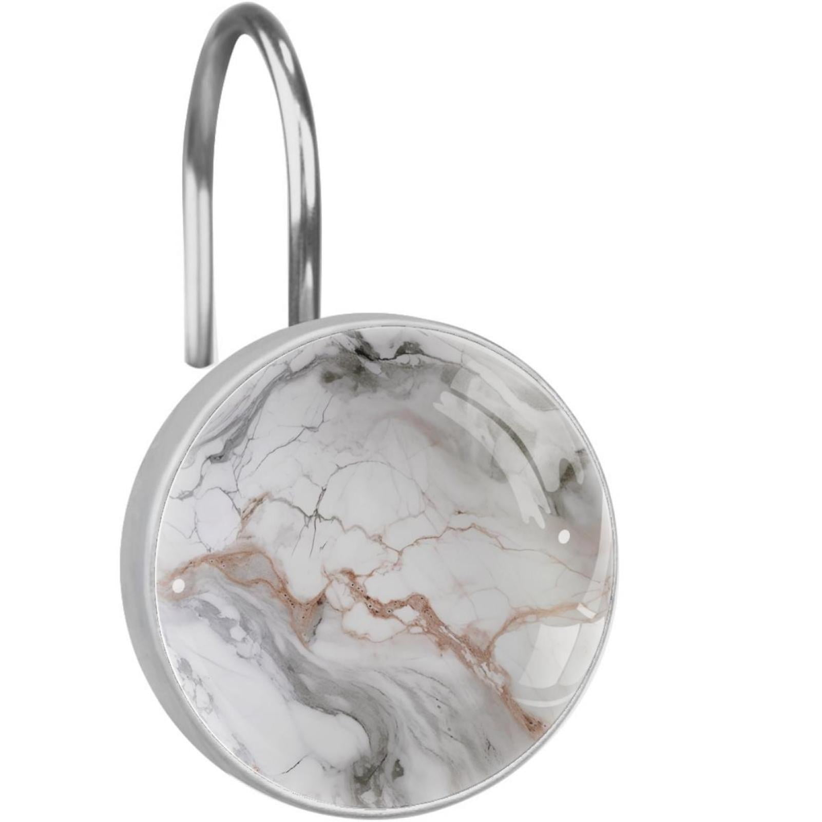 12 Pack Round Shower Curtain Hooks Crystal Glass Shower Rings Marble ...