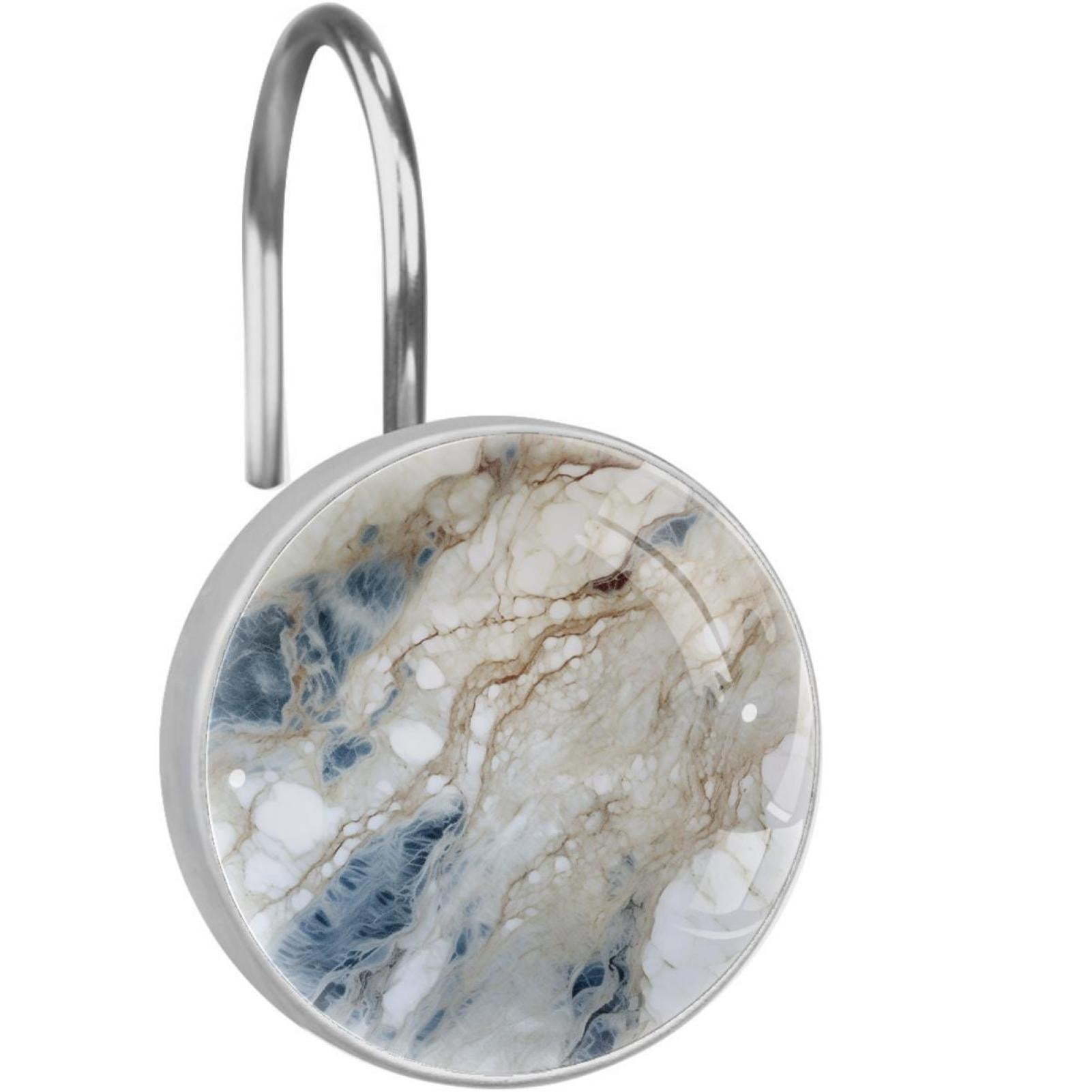 12 Pack Round Shower Curtain Hooks Crystal Glass Shower Rings Marble ...