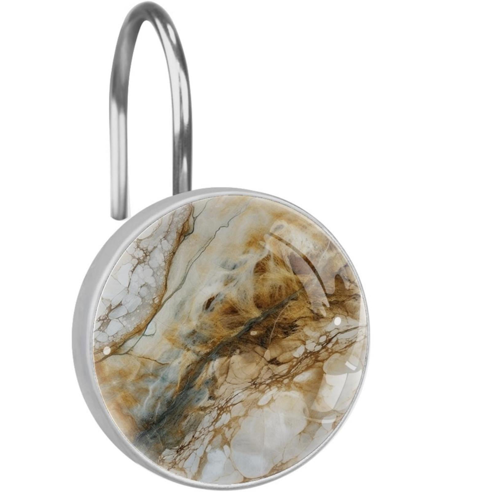 12 Pack Round Shower Curtain Hooks Crystal Glass Shower Rings Marble ...