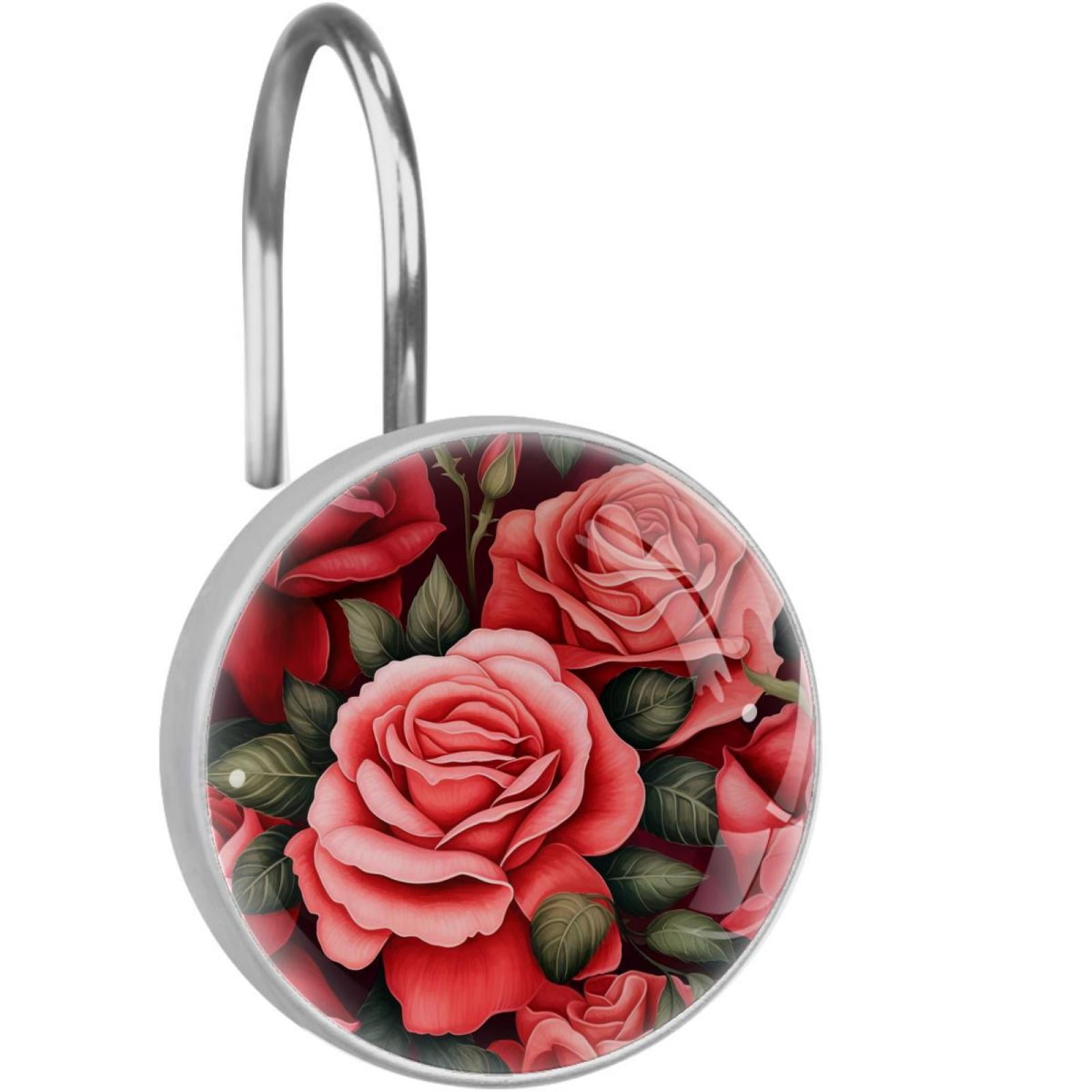 12 Pack Round Shower Curtain Hooks Crystal Glass Shower Rings Roses ...