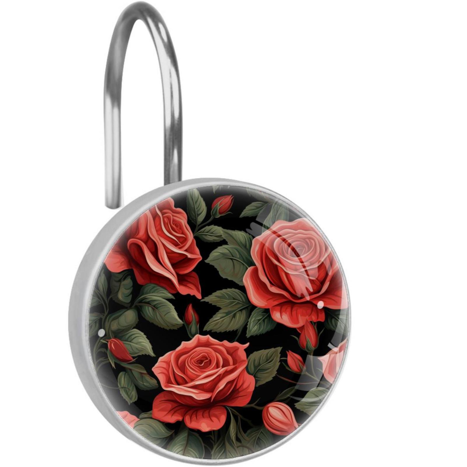 12 Pack Round Shower Curtain Hooks Crystal Glass Shower Rings Roses ...