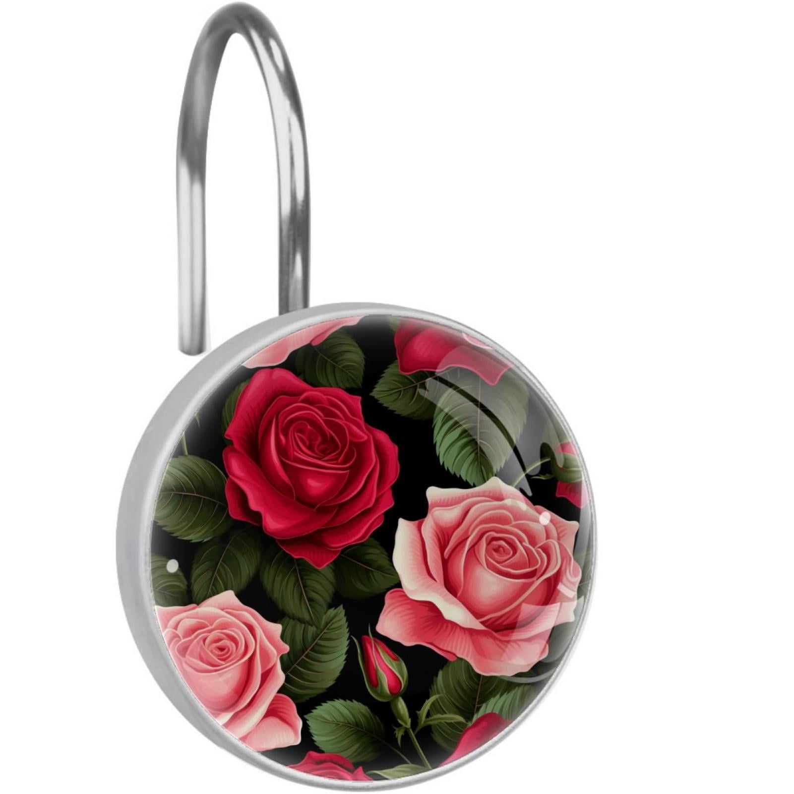 12 Pack Round Shower Curtain Hooks Crystal Glass Shower Rings Roses ...