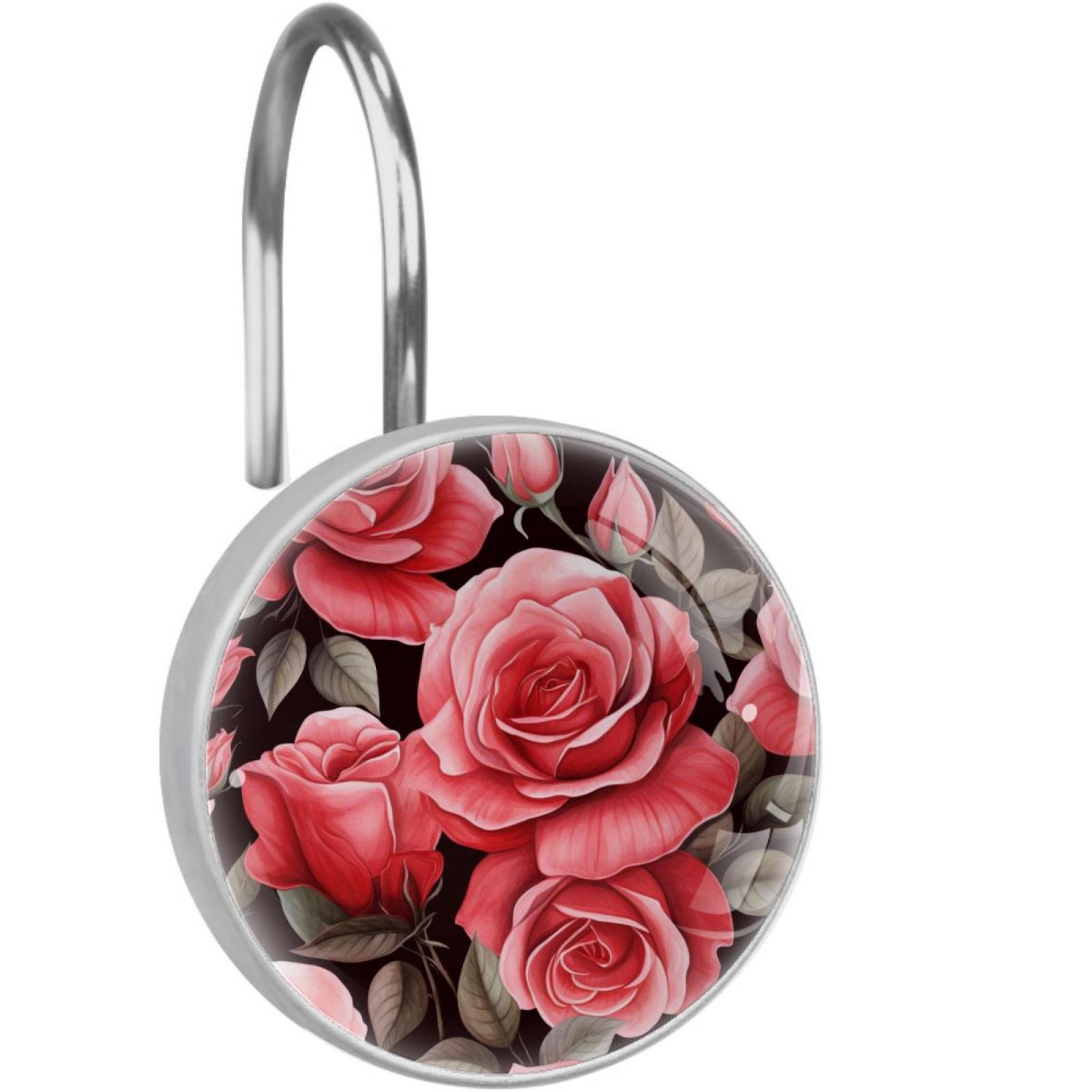 12 Pack Round Shower Curtain Hooks Crystal Glass Shower Rings Roses ...