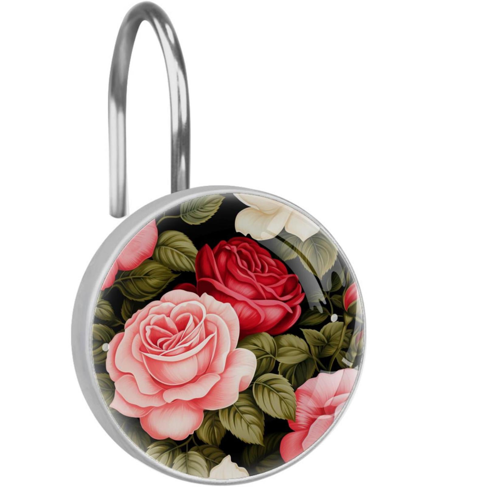 12 Pack Round Shower Curtain Hooks Crystal Glass Shower Rings Roses ...