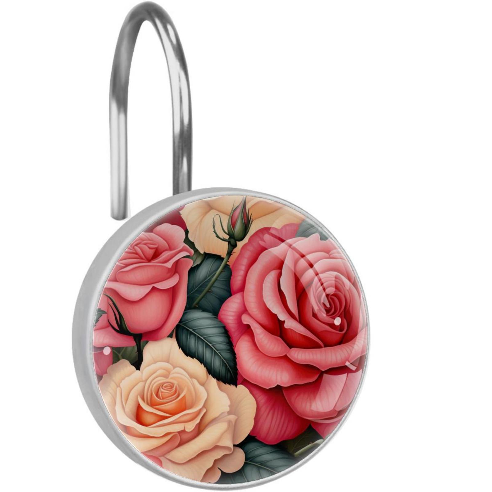 12 Pack Round Shower Curtain Hooks Crystal Glass Shower Rings Roses ...