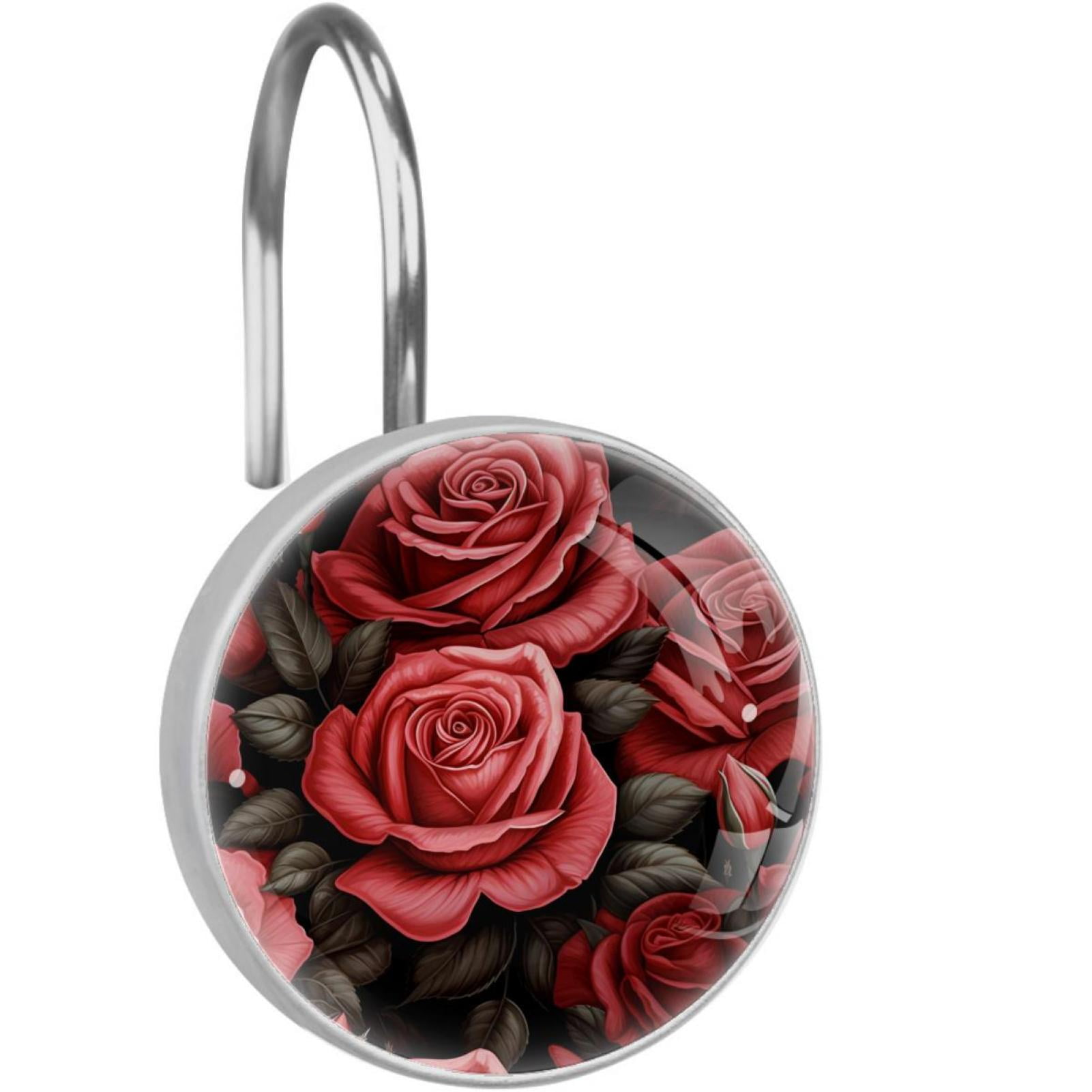 12 Pack Round Shower Curtain Hooks Crystal Glass Shower Rings Roses ...