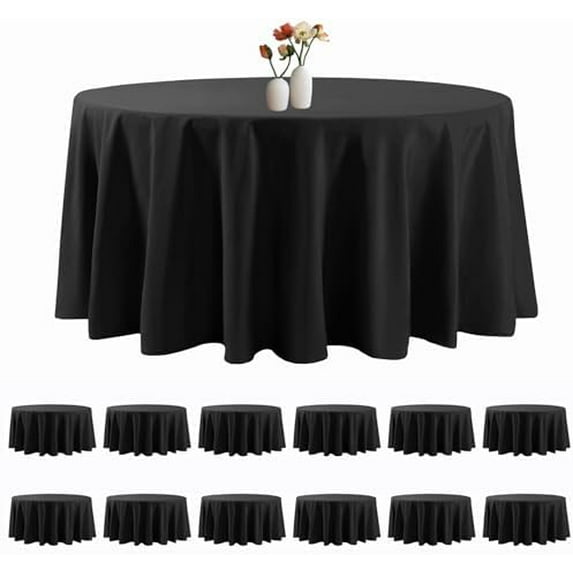 12 Pack Round Tablecloth 132 Inches Black Table Cloth Stain and Wrinkle ...
