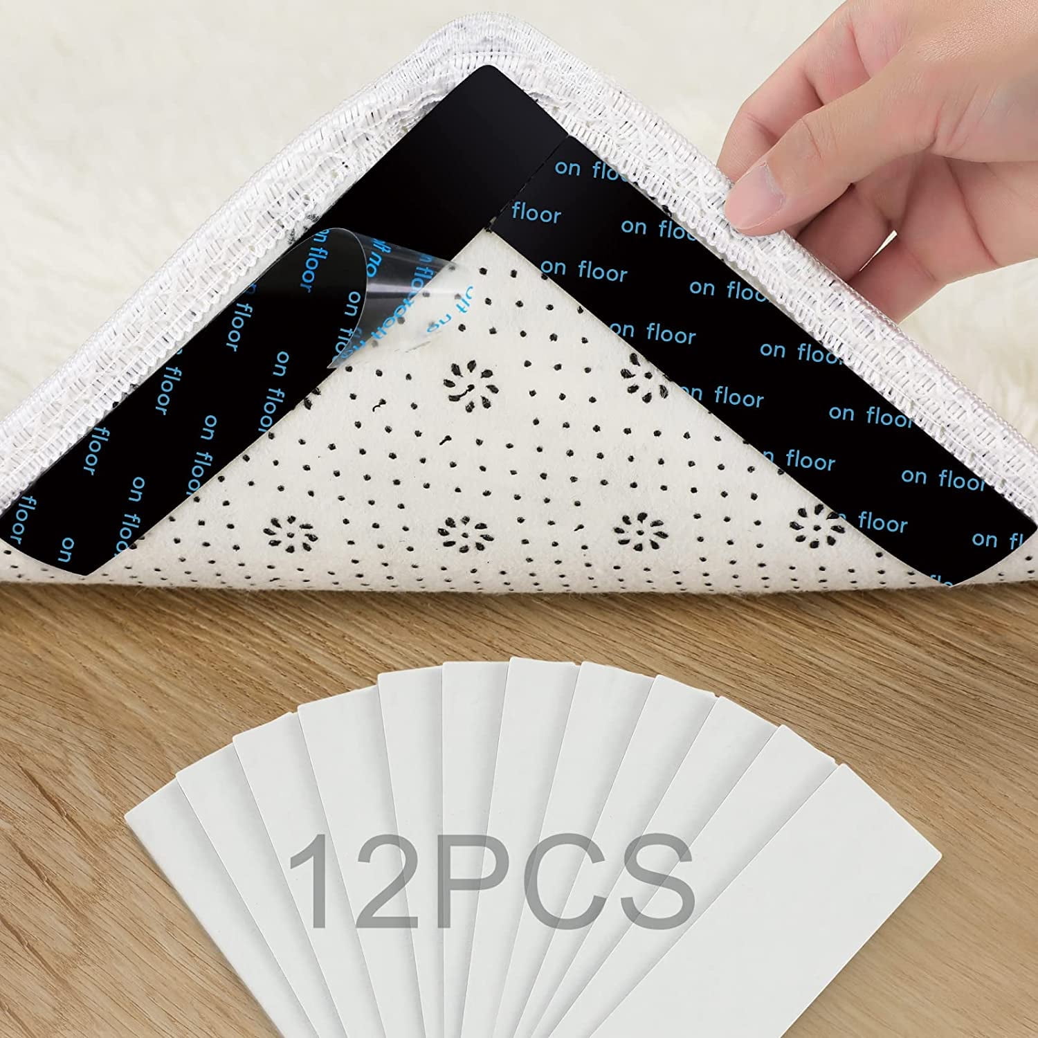 [12 Pack] Rug Gripper, Double Sided Non-Slip Rug Pads Rug Tape Stickers ...