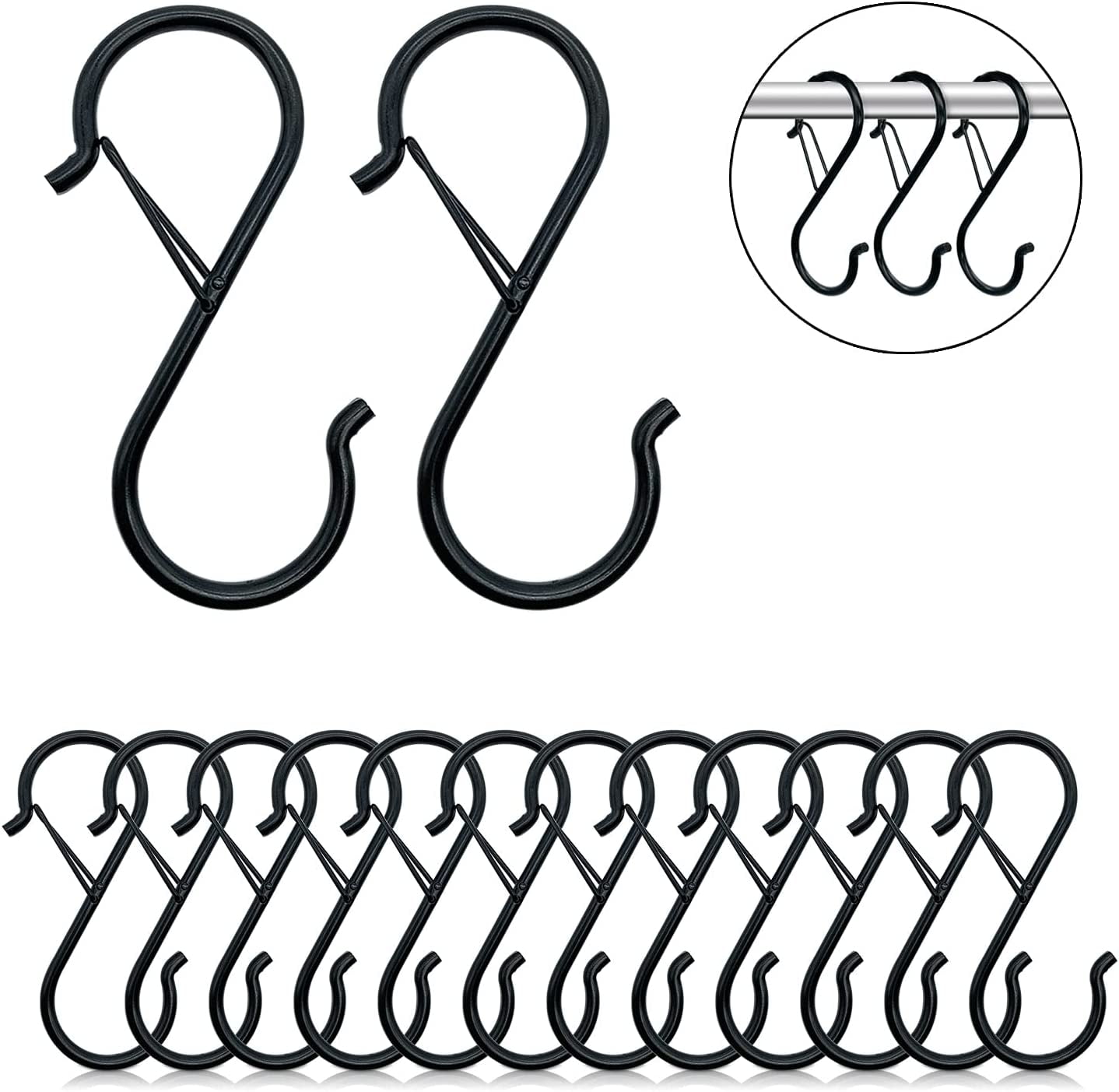 12 Pack S Hooks - Metal Heavy Duty Safety Buckle Design Hanging Hooks ...