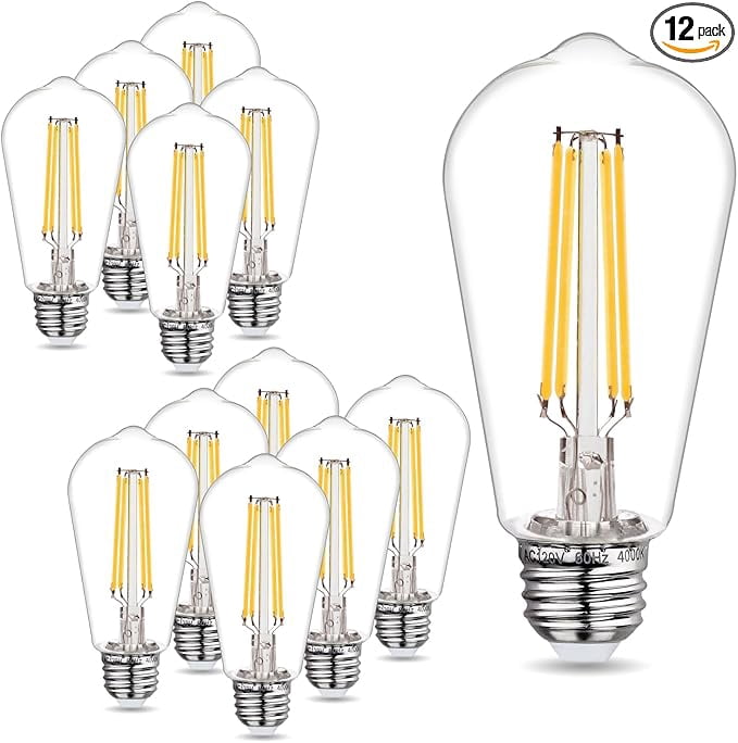12 Pack ST19(ST58) Vintage Edison LED Light Bulbs, Dimmable 6W ...