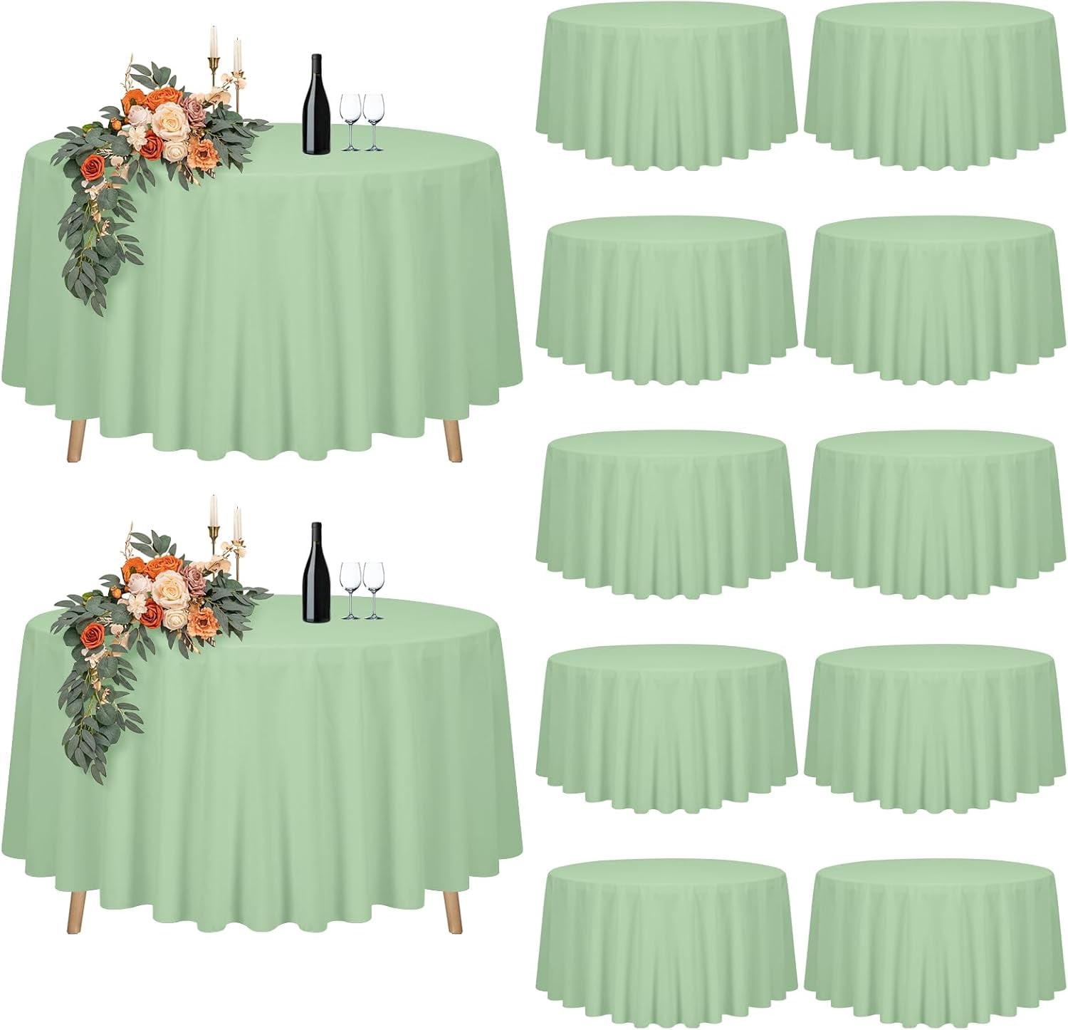 12 Pack Sage Green Round Tablecloth 90 inch, Waterproof Green ...