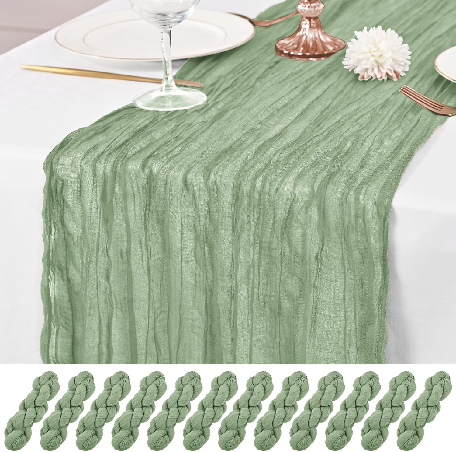 12 Pack Sage Green Table Runner 10Ft Cheesecloth Table Runner Rustic ...