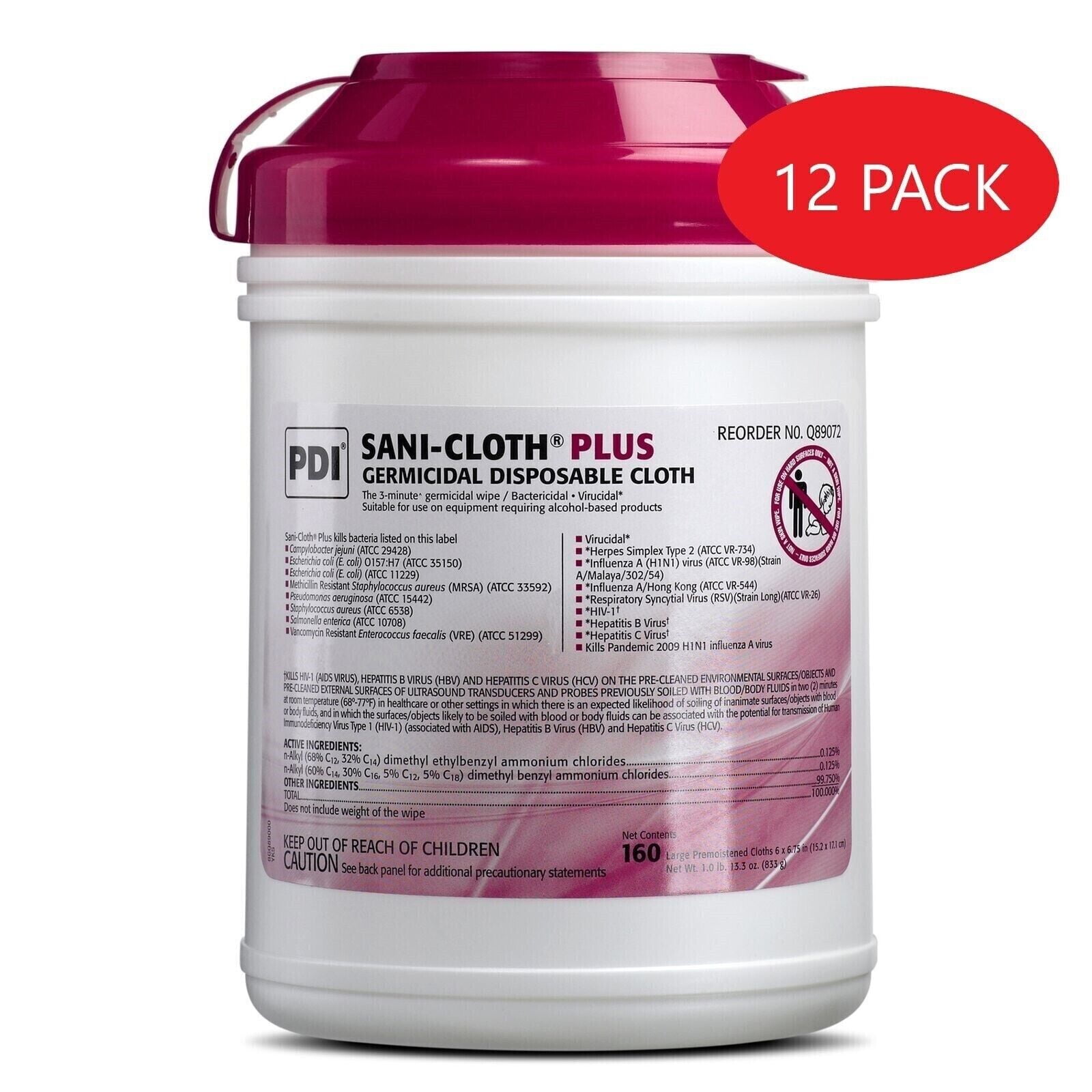 12 Pack Sani-Cloth Plus Germicidal Surface Disinfectant Wipes 160 Wipes ...