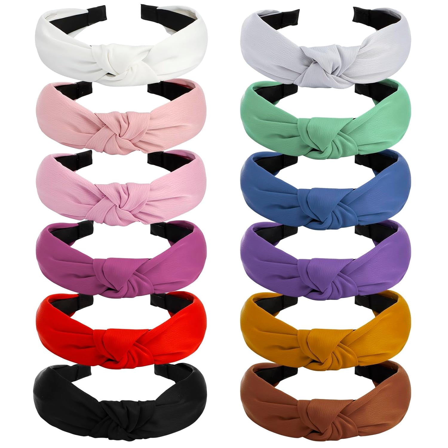12 Pack Satin Headbands for Women Non Slip Wide Knotted Black White ...