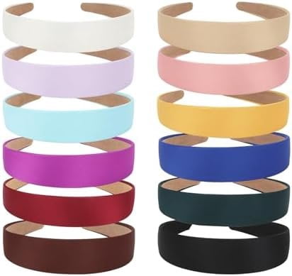 12 Pack Satin Headbands for Women Wide 1.2 inch Non-Slip Fashion Multi ...