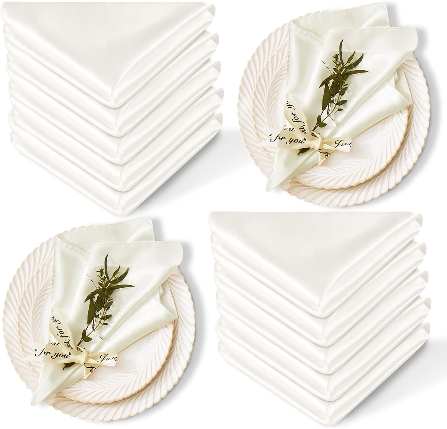 12 Pack Satin Napkins 17x17 Inch Ivory Washable Cloth Luxury Table ...