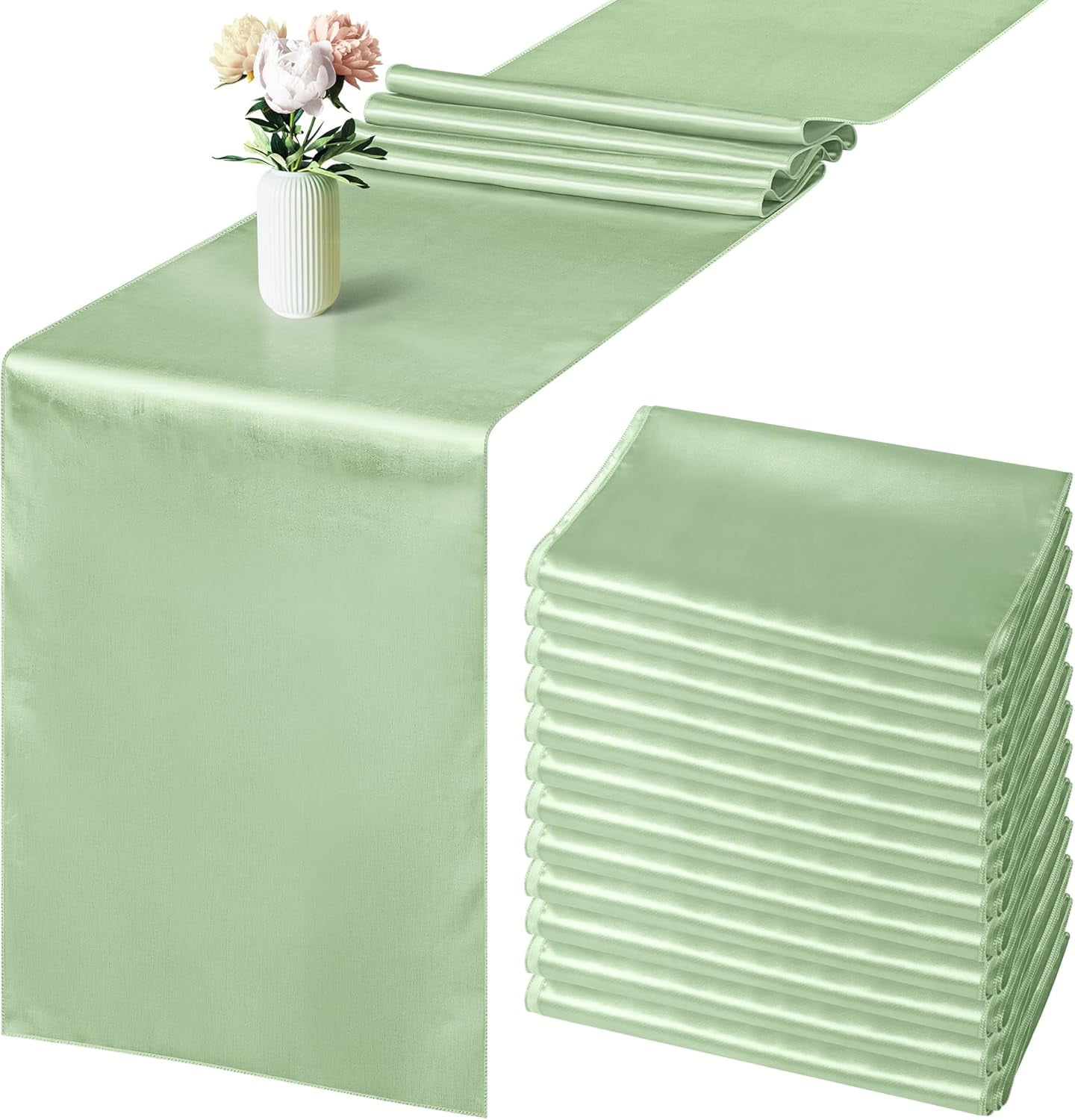 12 Pack Satin Table Runner 12 x 108 Inch Sage Green Long Wedding Satin ...