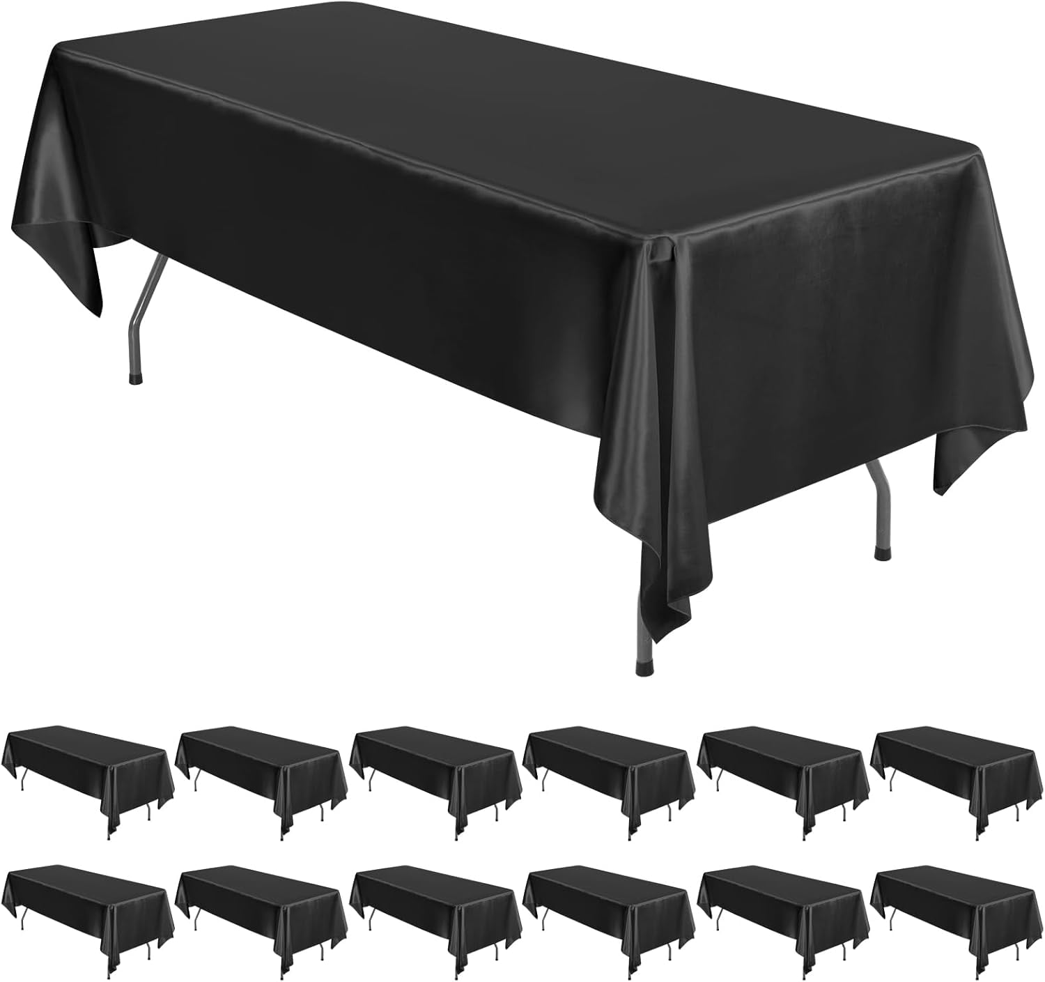 12 Pack Satin Tablecloth, 57 x 108 Inch Black Rectangle Satin Table ...