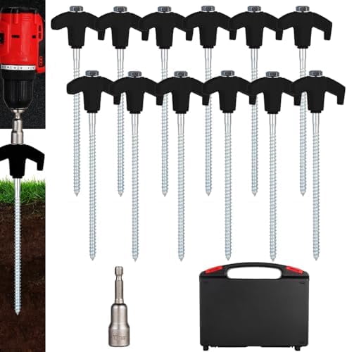 12 Pack Screw in Tent Stakes Heavy Duty,8 ’’ Ground Anchors Screw in ...