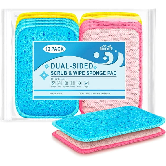 12 Pack Scrub & Wipe Cloths, Dual-Sided Sponges for Kitchen, All ...