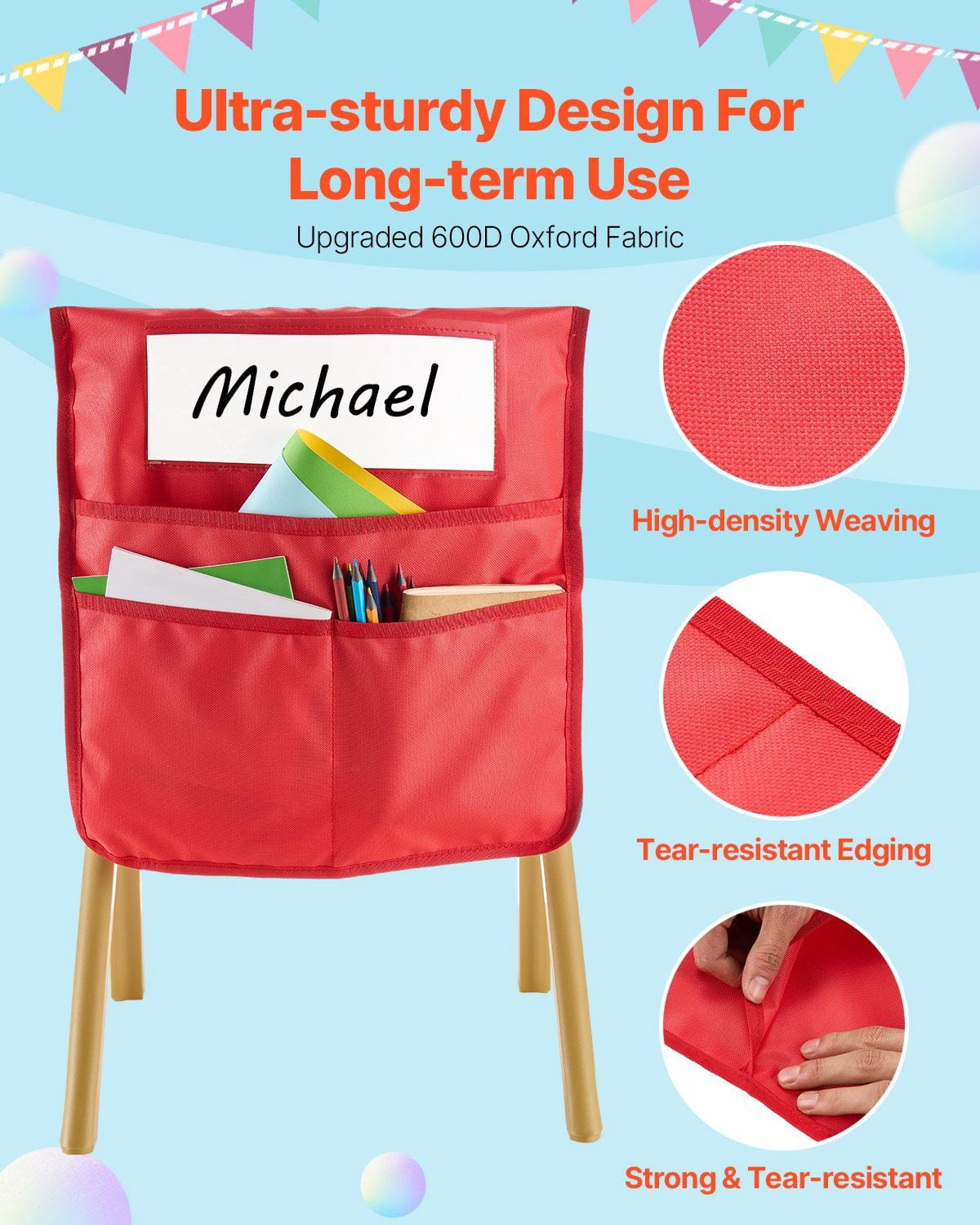 12 Pack Seat Pocket Organizer for Classroom – Chair Pockets with Name ...